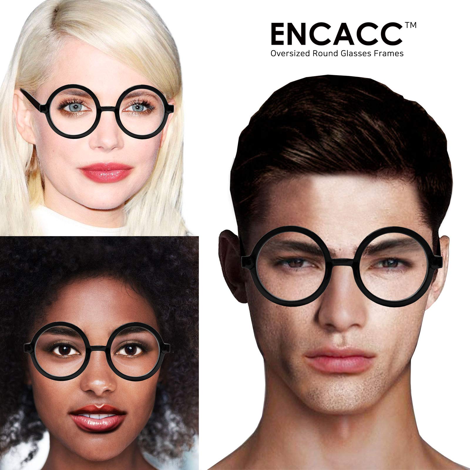 ENCACC Classic Round Horn Rimmed Eye Glasses Clear Lens Oval Non Prescription Frame (MATT BLACK 20473, Clear)