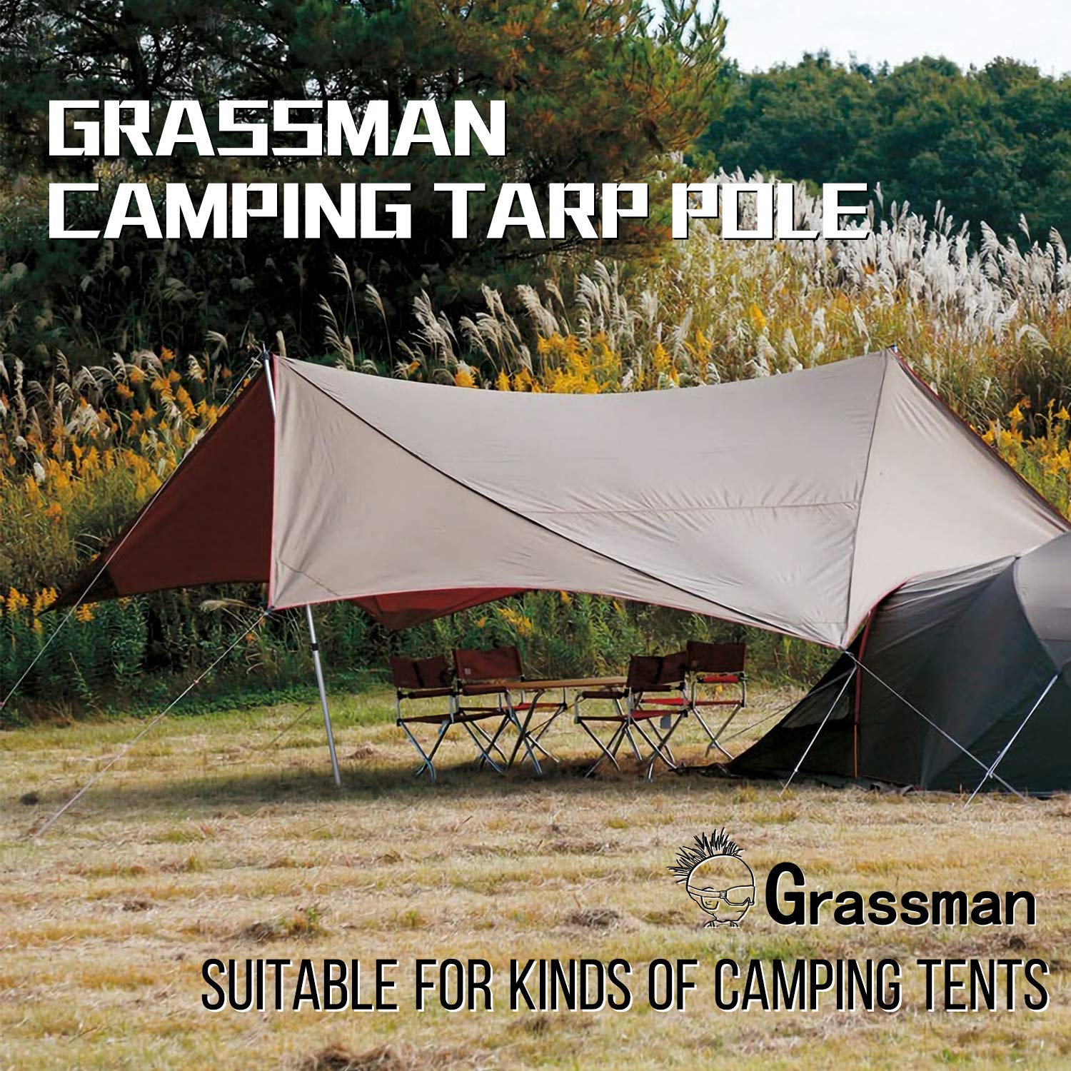 Grassman Aluminum Tarp Poles for Tent, Adjustable Lightweight Camping Telescoping Poles for Car Canopy, Shelter, Tarp 2 Pack 8.2ft