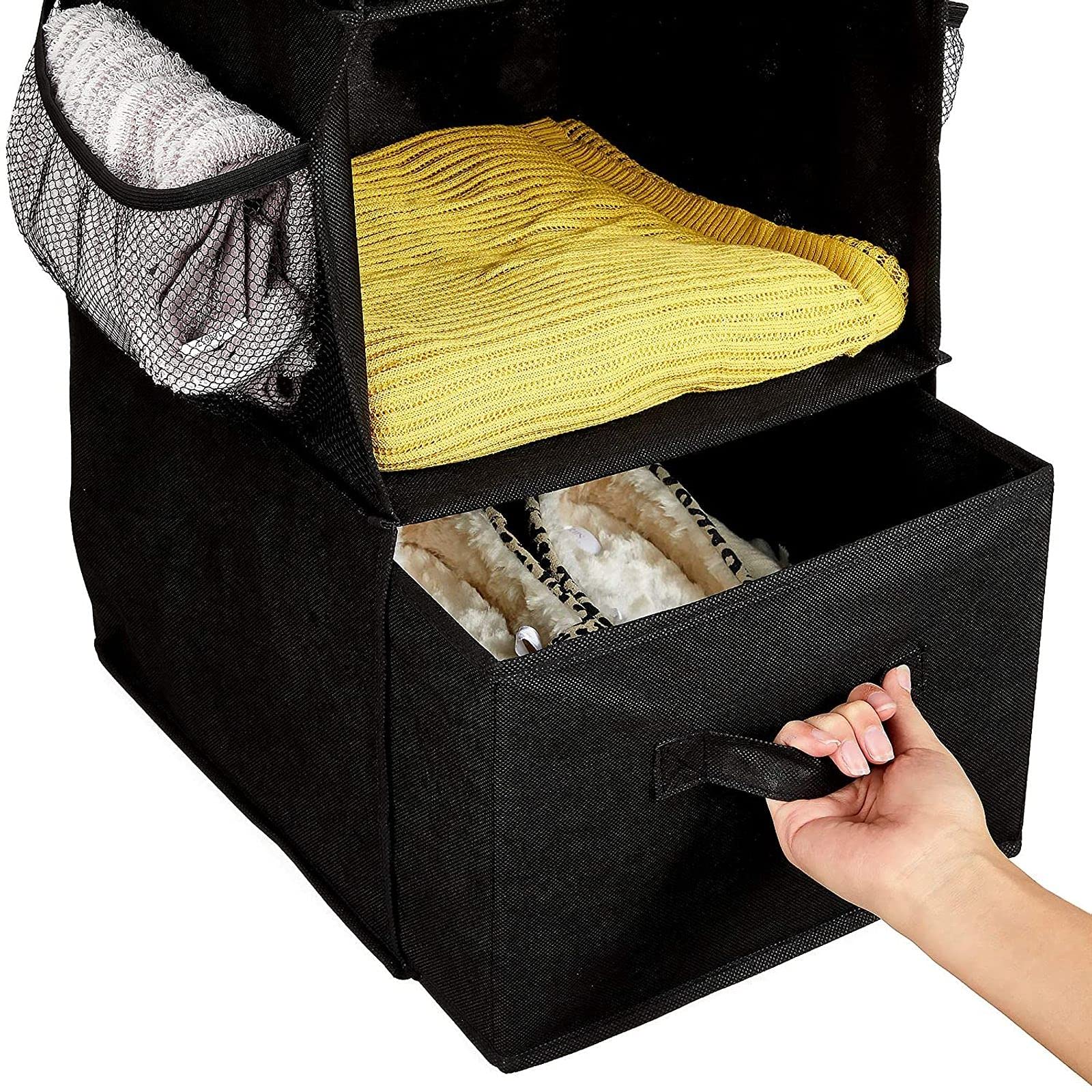 Farmlyn Creek 4-Shelf Hanging Closet Organizer with Pockets (Black, 12 x 11.5 x 33.6 in)