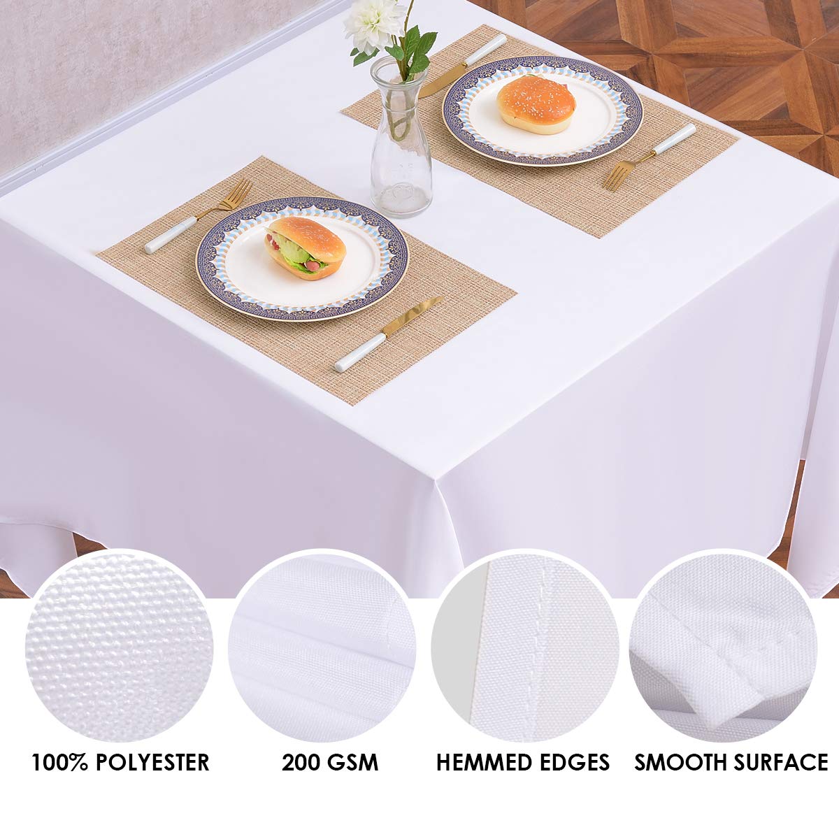 FURNLIK 132 inch Round Tablecloth White Table Cloth Polyester Wrinkle Resistant, Stain Resistant Tablecloths for Banquet Party Dining Buffet and Vendor