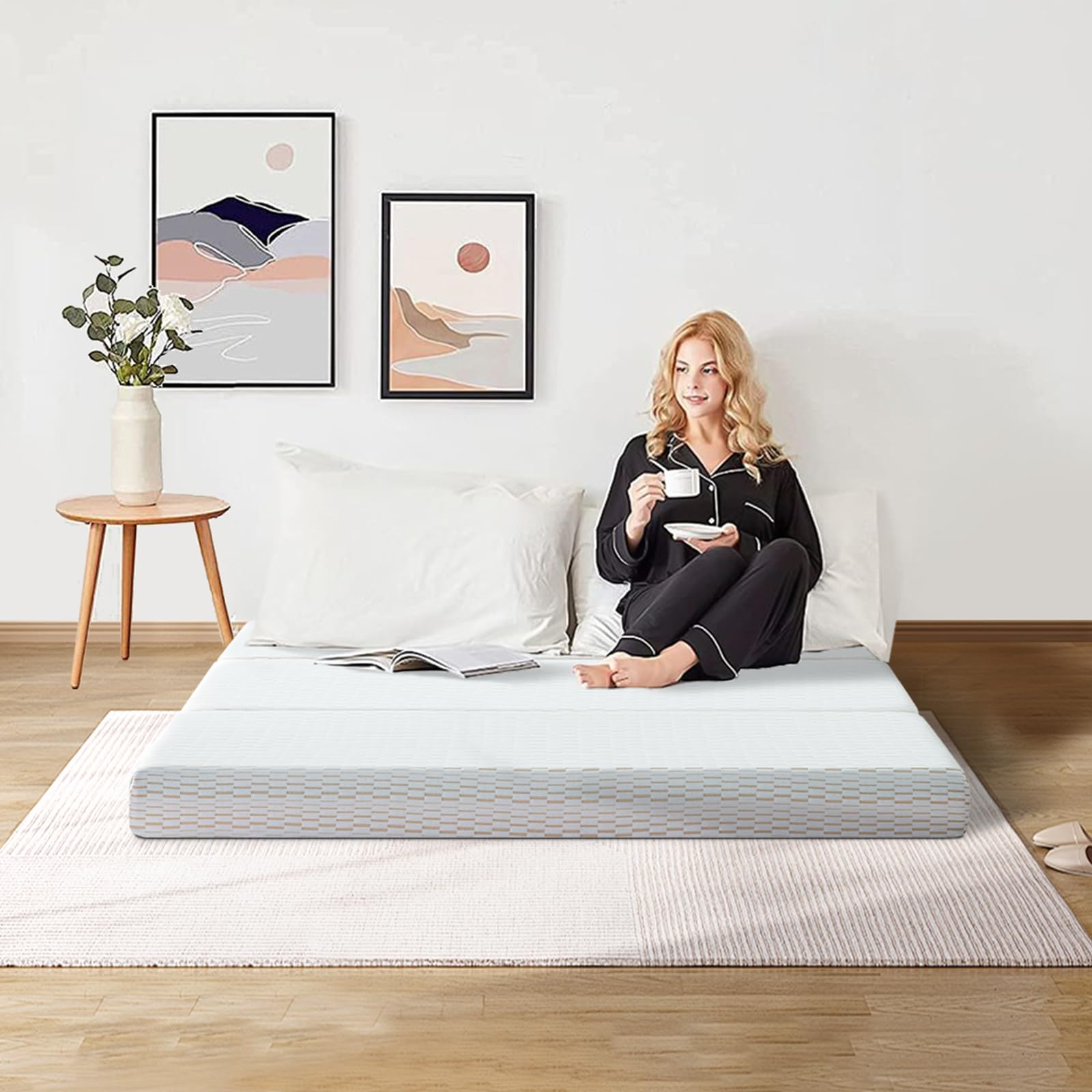 MUUEGM Folding Mattress, 6 Inch Full Tri-fold Memory Foam Mattress, Foldable Mattress with Washable Cover, Trifold Mattress for Yoga/Camping/RV/Guest Beds,CertiPUR-US Certified