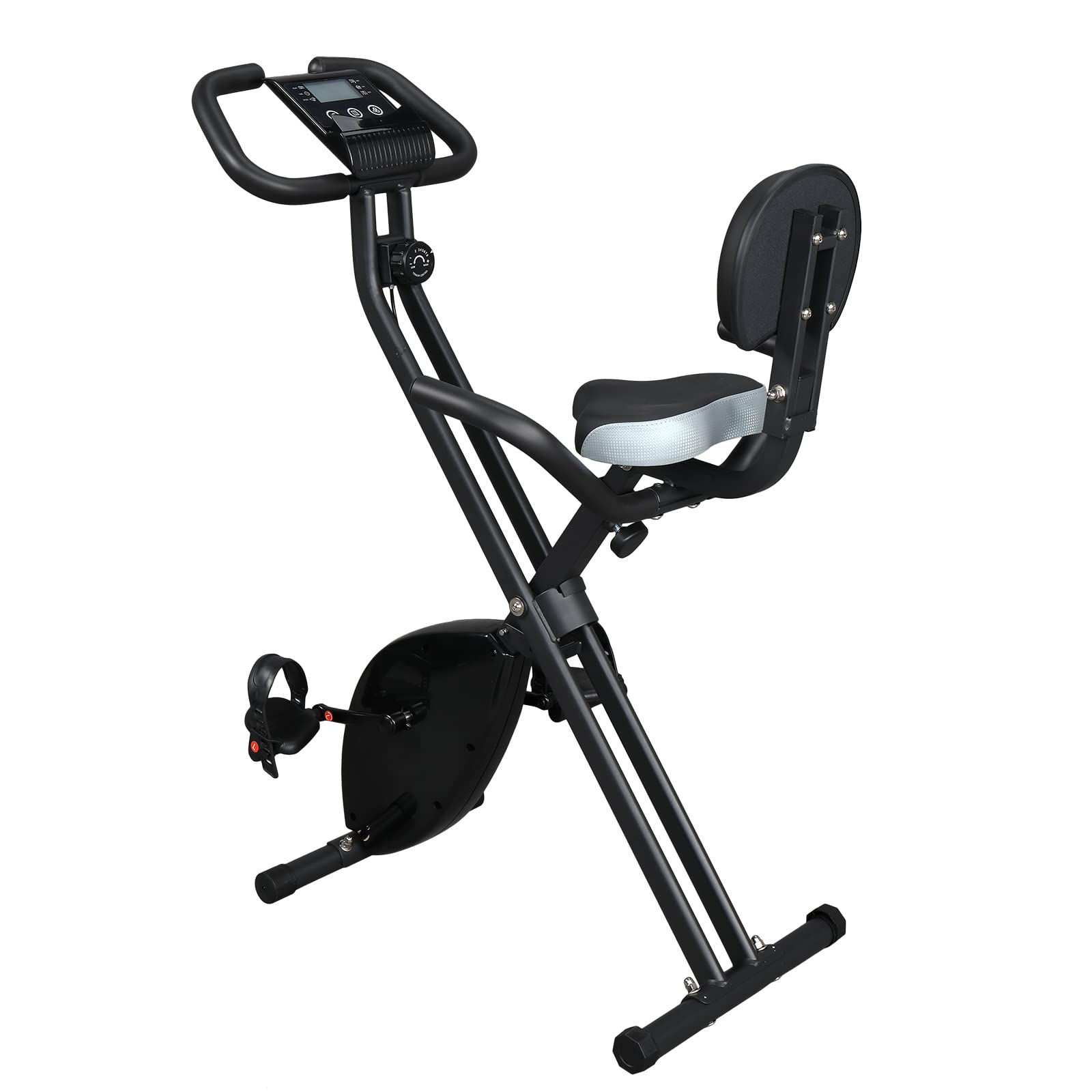 Foldable Exercise Bike Stationary Bikes Cycling Workout Machine for Fitness & Cardio Exercise for Home Indoor Cycle w/LCD Display, 8 Level Resistance, Adjustable Height & Comfortable Handle, BLACK