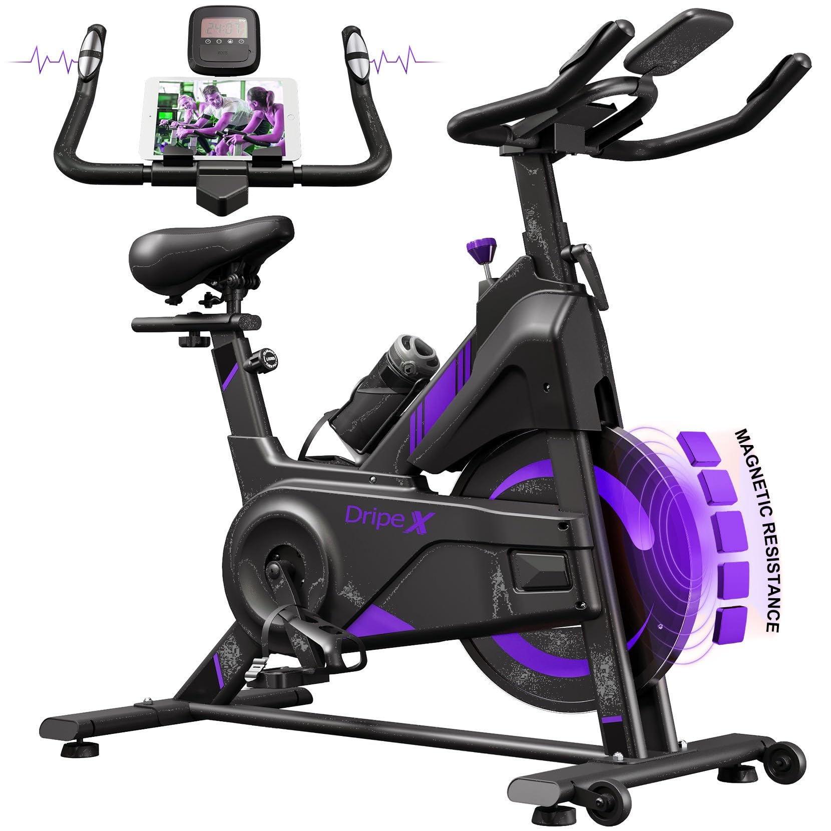 Dripex Magnetic Resistance Indoor Exercise Bike (2022 Upgraded Version), Studio Quality, 35 LBS Flywheel Weight, Weight Capacity 330 LBS, LCD Monitor, Pulse Sensor, Water Bottle Holder (Blue)