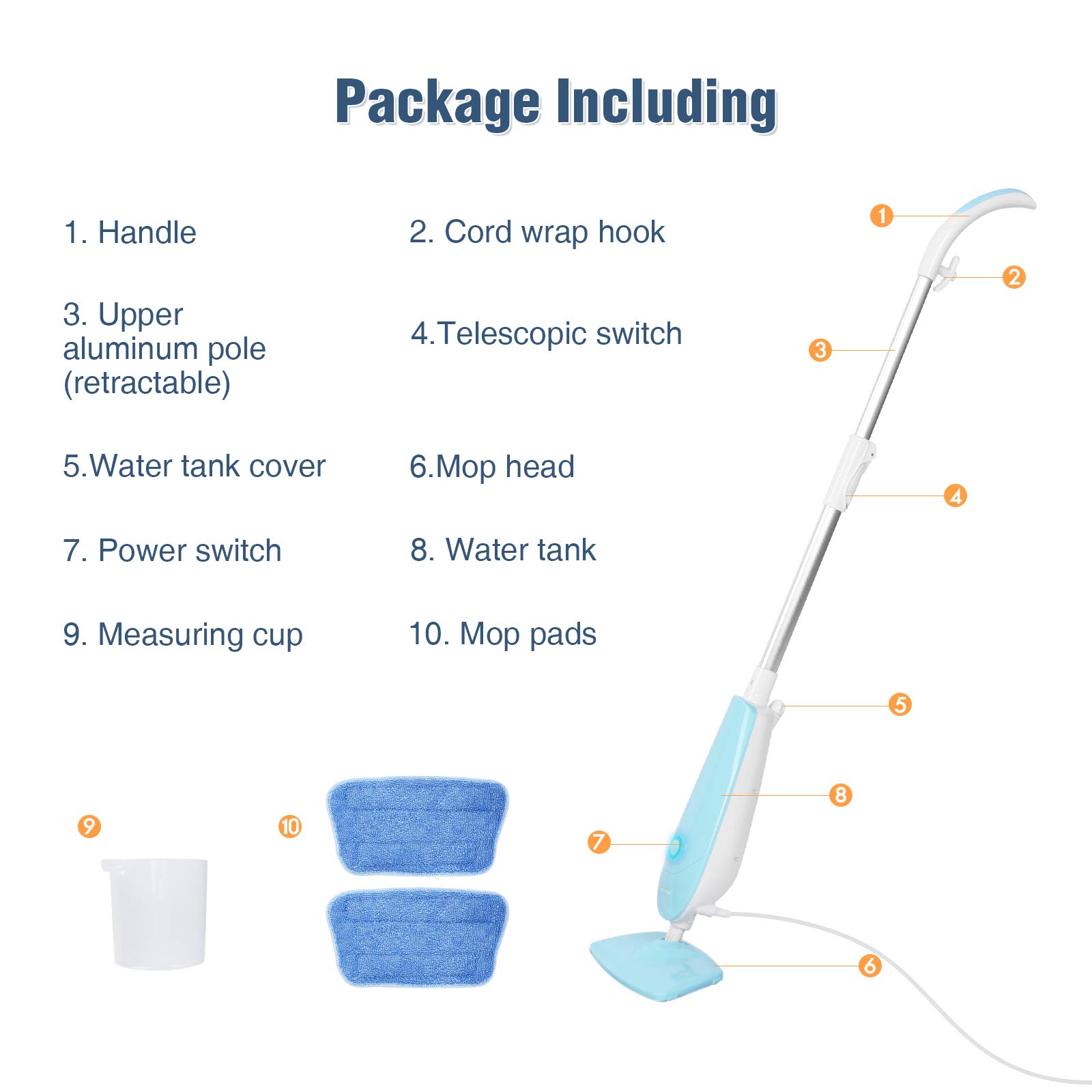 elezon Steam Mop 25s Fast Heating Floor Steamer for Hardwood and Tile, Lightweight Steam Floor Cleaner, M100