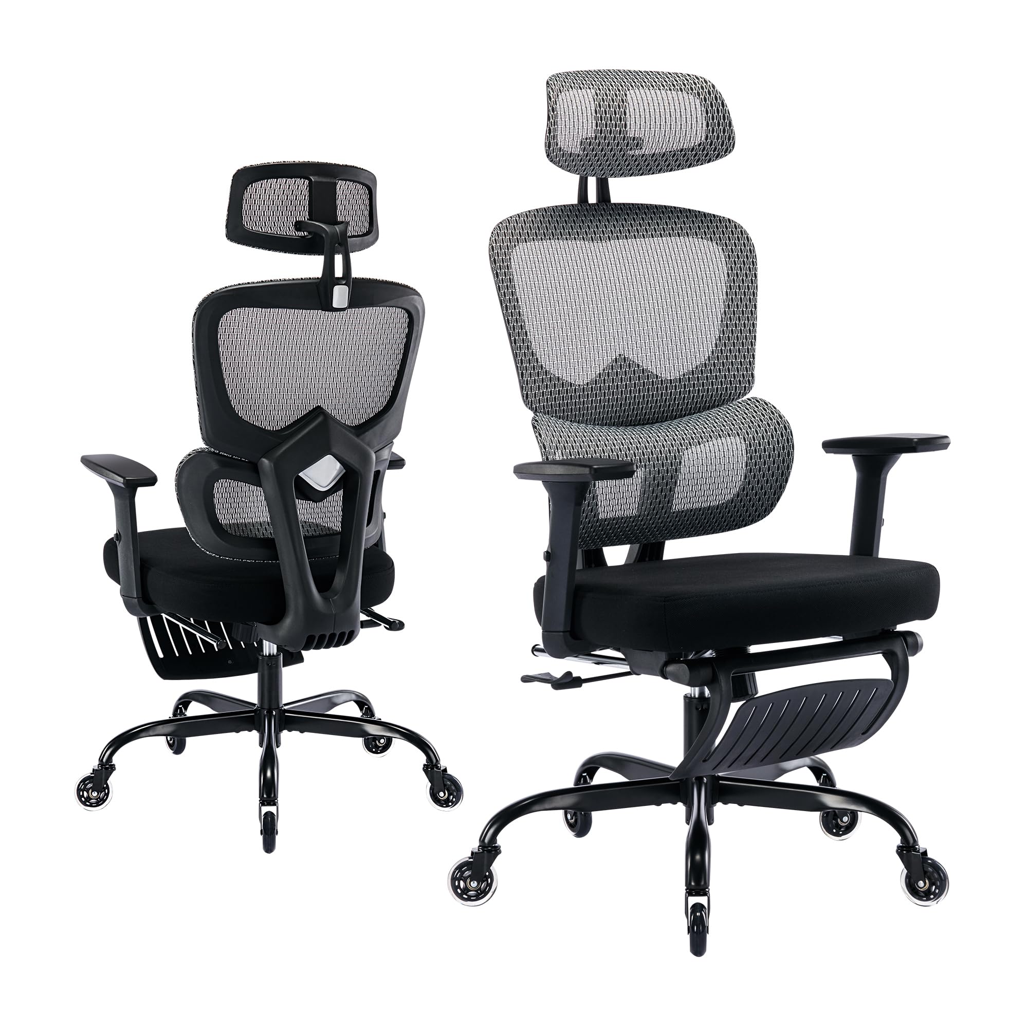 DOXACEF Ergonomic Office Chair with Footrest Lumbar Support High Back Desk Chair with Adjustable 3D Metal Armrest Breathable Mesh Computer Chair for Adults (Black&Grey)