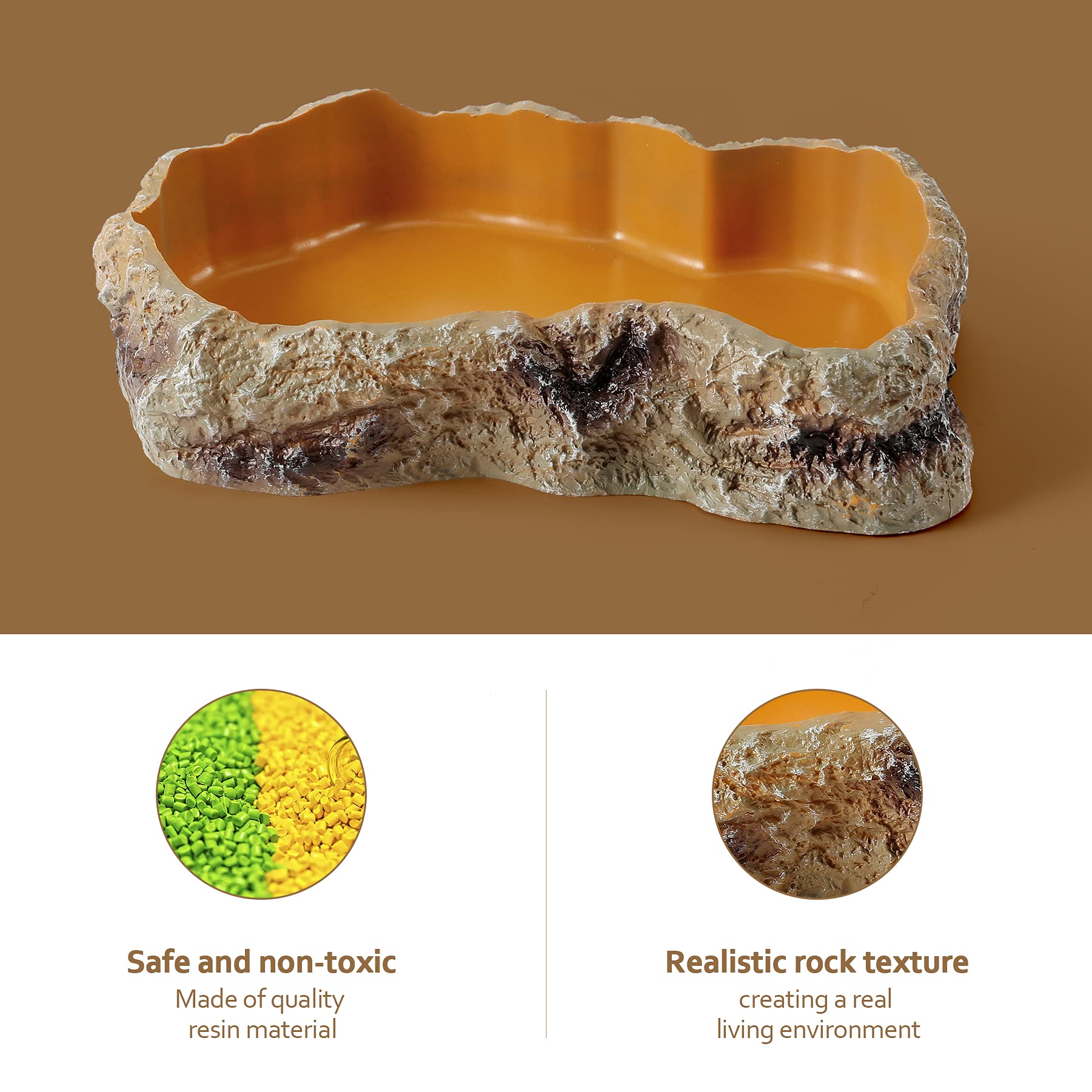 Reptile Food Water Rock Bowls - Lizard Resin Rock Worm Feeding Dish, Amphibian Feeder Bowl Terrarium Decor for Bearded Dragons, Chameleon, Leopard Gecko, Frog, Snake, Hermit Crabs, Turtle Spider Pet