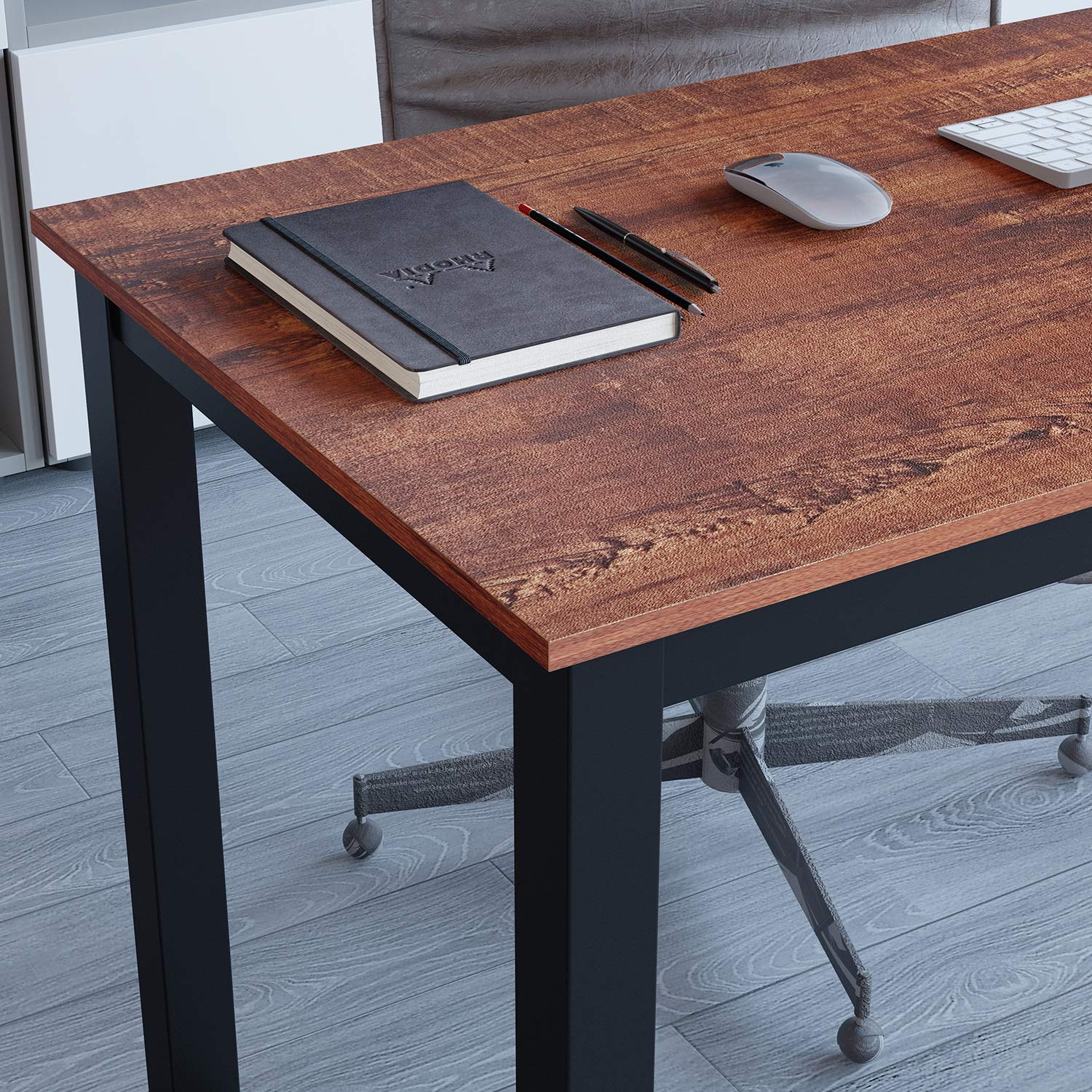 FSTAR 55" Writing Desk with Bar Sturdy Home Office Desk Modern Simple Design Computer Desk Writing Table for Home Office Large Space Workstation Metal Frame (55", Sandalwood)