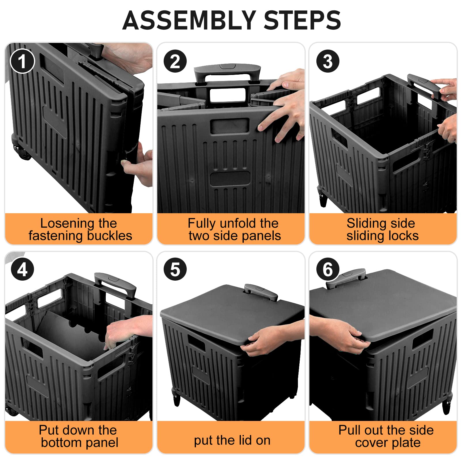 Foldable Utility Cart with Wheels, Collapsible Rolling Cart with Telescoping Handle, 360°Rotate Wheel Folding Utility Cart for Storage Office Use