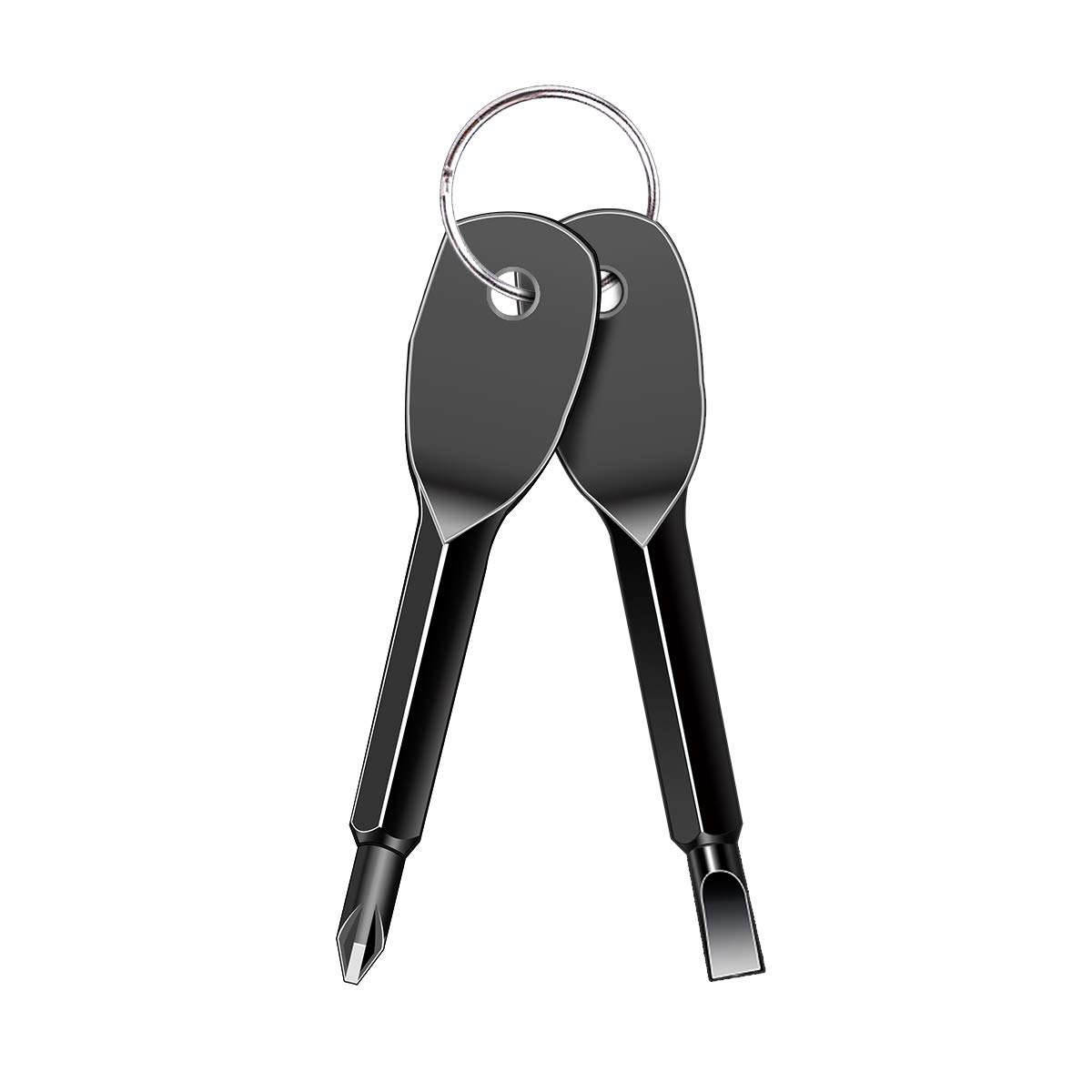 EDC Outdoor Maintenance Tools, Portable Keychain Screwdriver, Key ring Screwdriver Tool (Stainless Steel Flat Head Screwdriver), Phillips Screwdriver, Keychain Nut Screwdriver (Black).