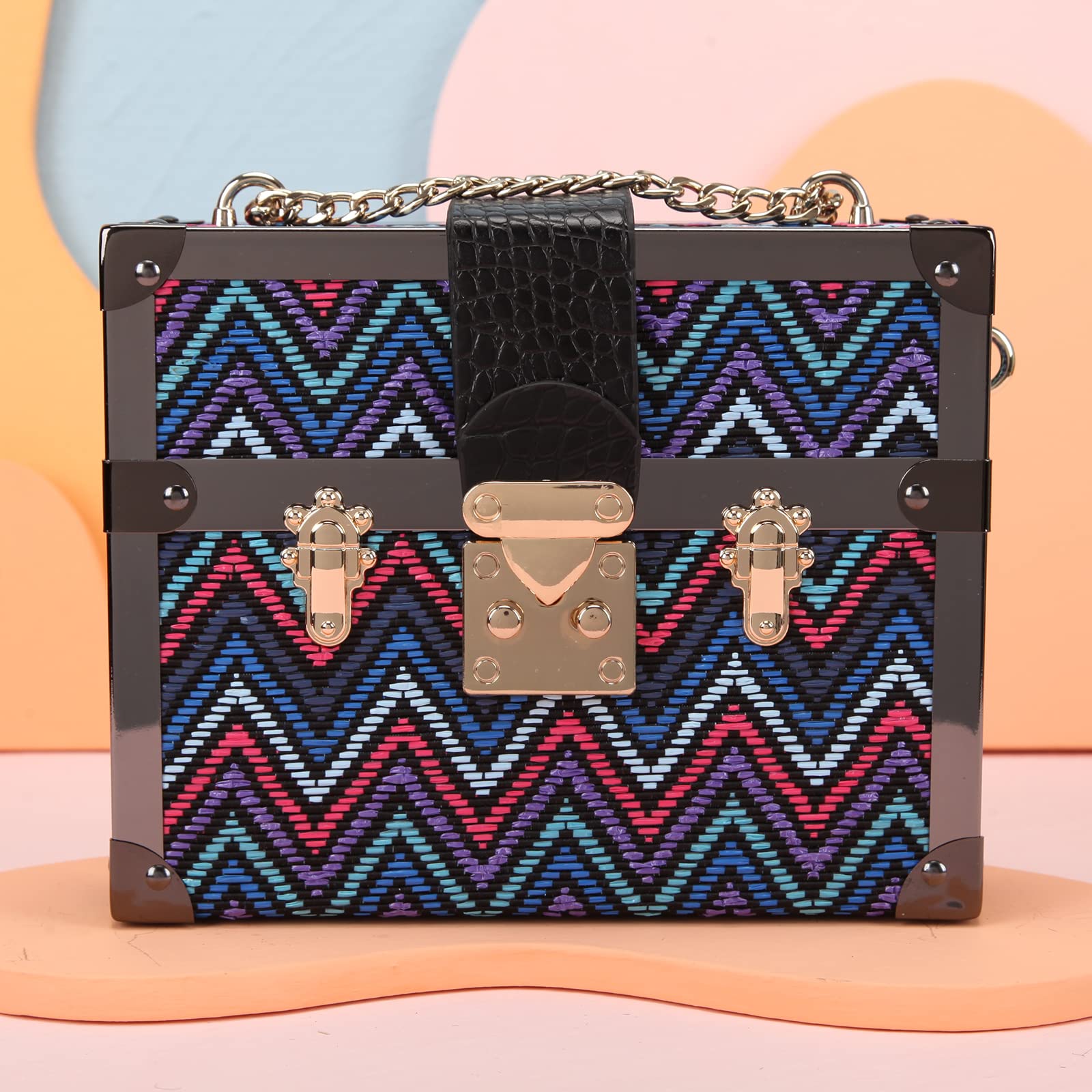 Fawziya Evening Purse Weave Big Chain Small Clutch Bags For Women Clutches-Multicoloured
