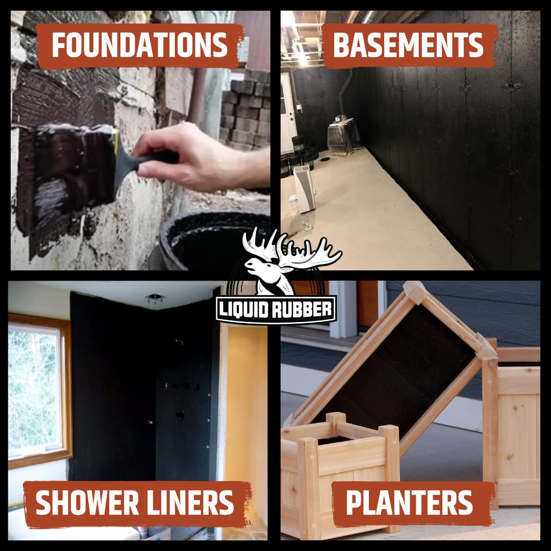 Liquid Rubber Concrete Foundation and Basement Sealant - Indoor & Outdoor Waterproof Coating, Easy to Apply, Black, 5 Gallon