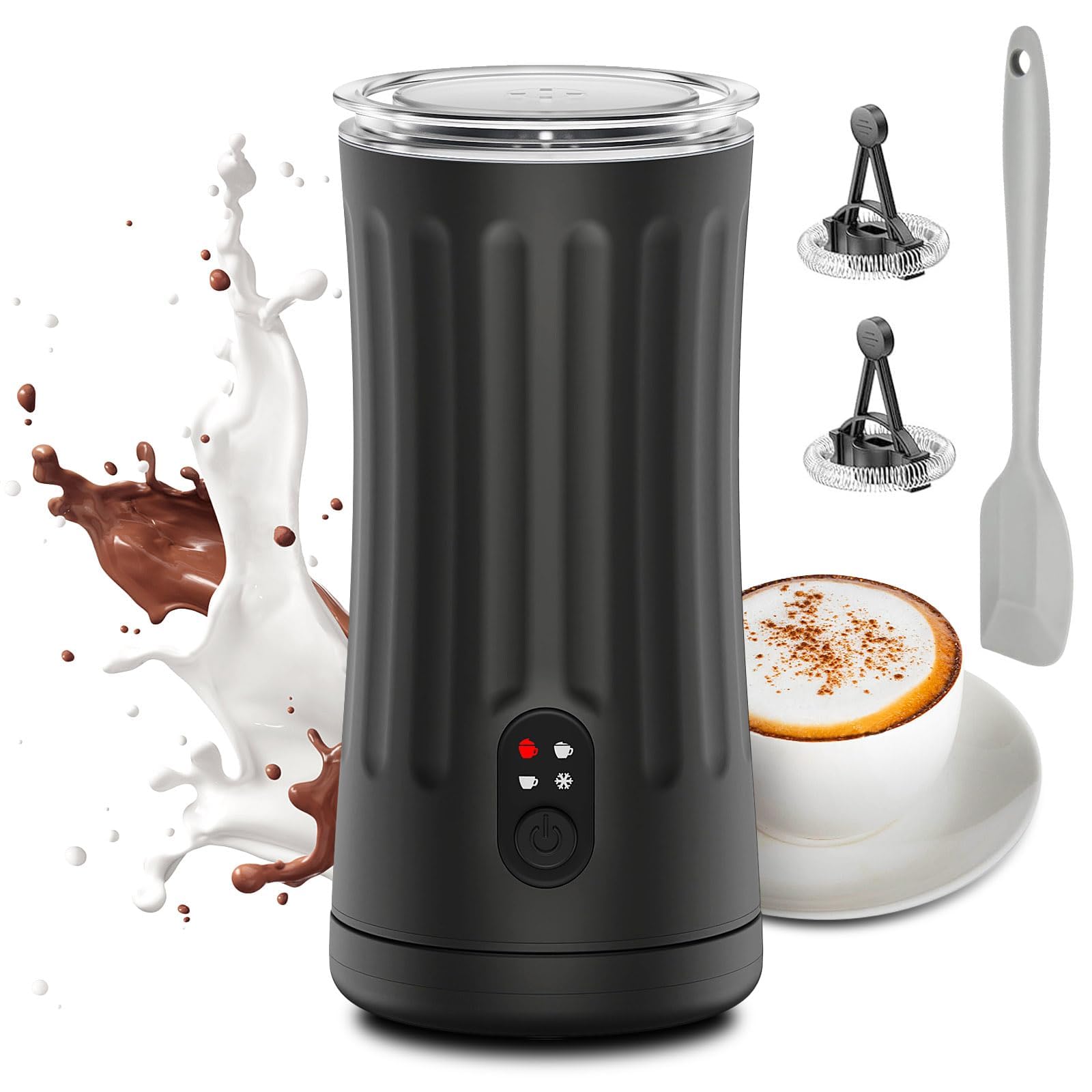Ovetedot Milk Frother, Upgraded 4-in-1 Milk Frother and Steamer, Hot and Cold Foam Maker and Milk Warmer with Temperature Control & Auto Shut-Off, Frother for Coffee, Latte, Cappuccino, Matcha(Black)