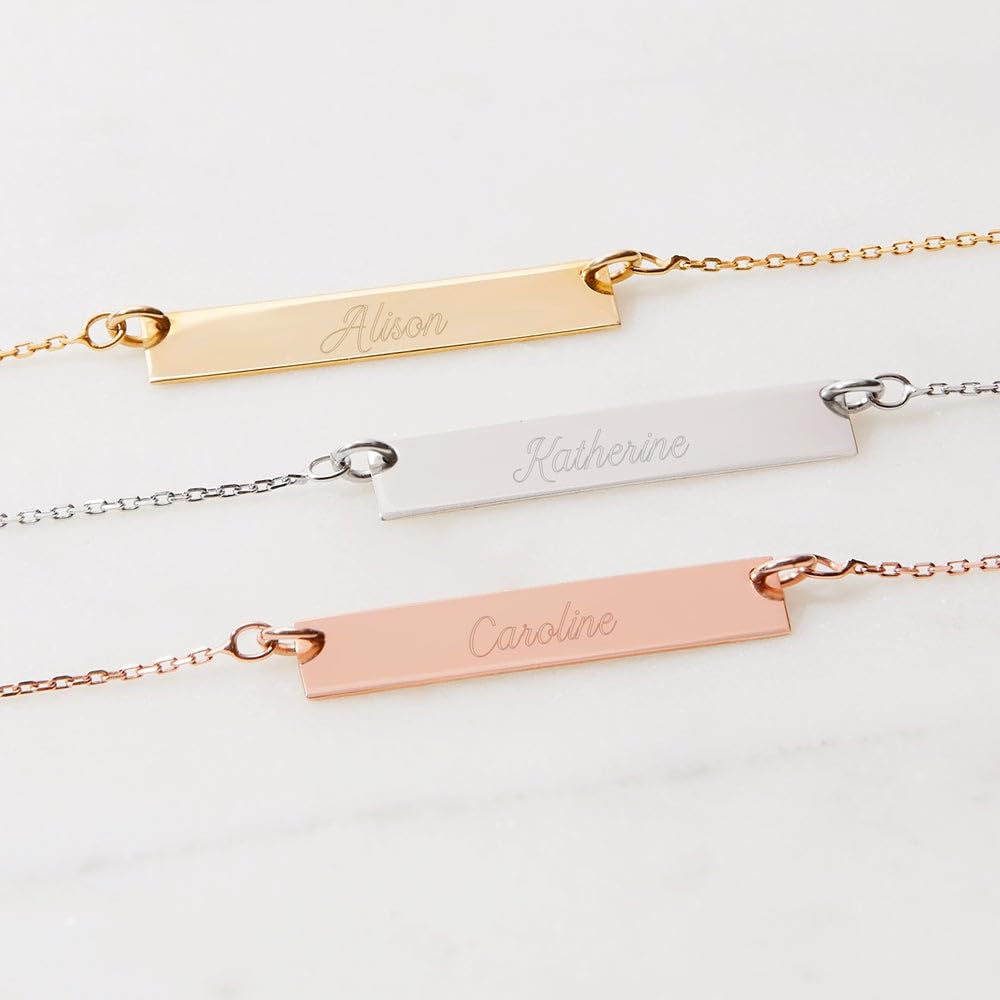 EVE'S ADDICTION Women's 925 Sterling Silver Personalized Engraved Name Bar Necklace, 16" Rolo Chain Nameplate Necklace for Her Gift for Mom Graduation Gift - Gifts for Mom