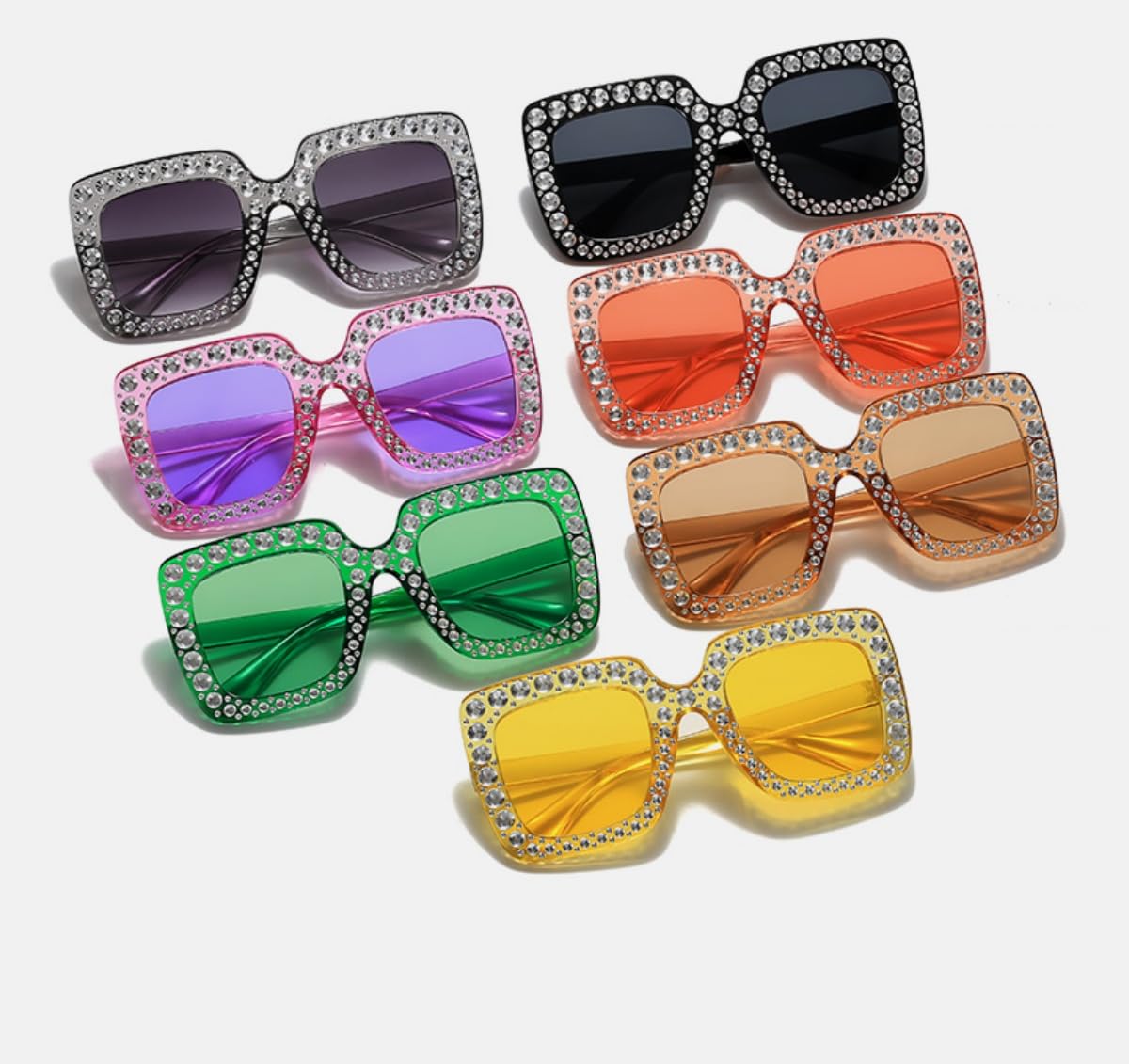 IKANOO Oversized Crystal Sunglasses for Women Square Thick Frame Bling Rhinestone Elton John Sparkling Glasses (Purple)