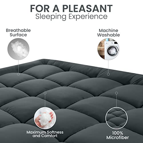 Utopia Bedding Quilted Fitted Premium Mattress Pad Full Size Grey, Pillow Top Mattress Topper Elastic Fitted Fluffy Mattress Protector, Mattress Cover Stretches up to 16 Inches Deep, Machine Washable