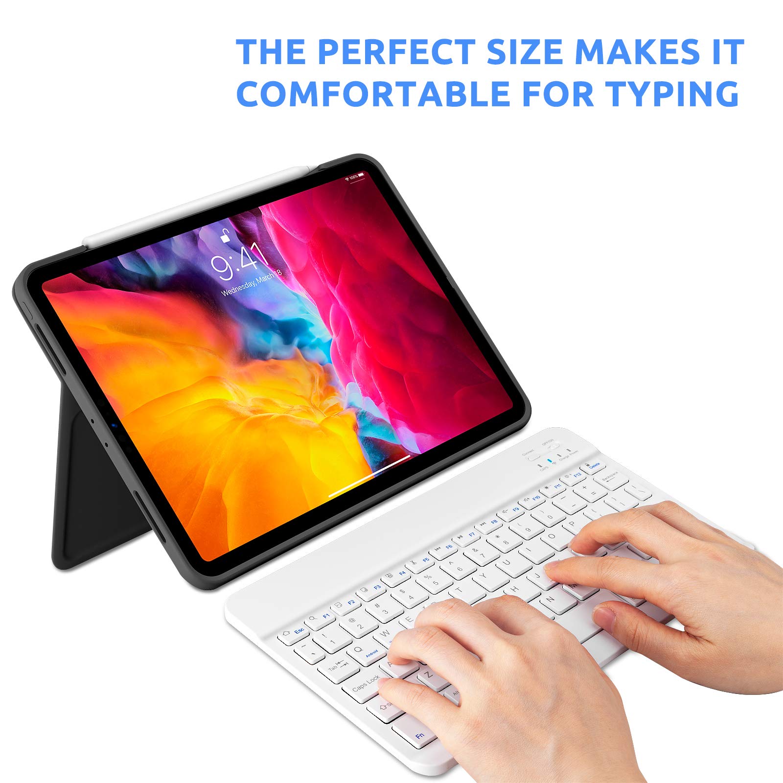 EVACH Ultra Slim Bluetooth Keyboard Compatible with Amazon Fire 10/iPad 10.2"/iPad Air/iPad Pro,iPhone and Other Devices Including iOS/Android/Windows,White