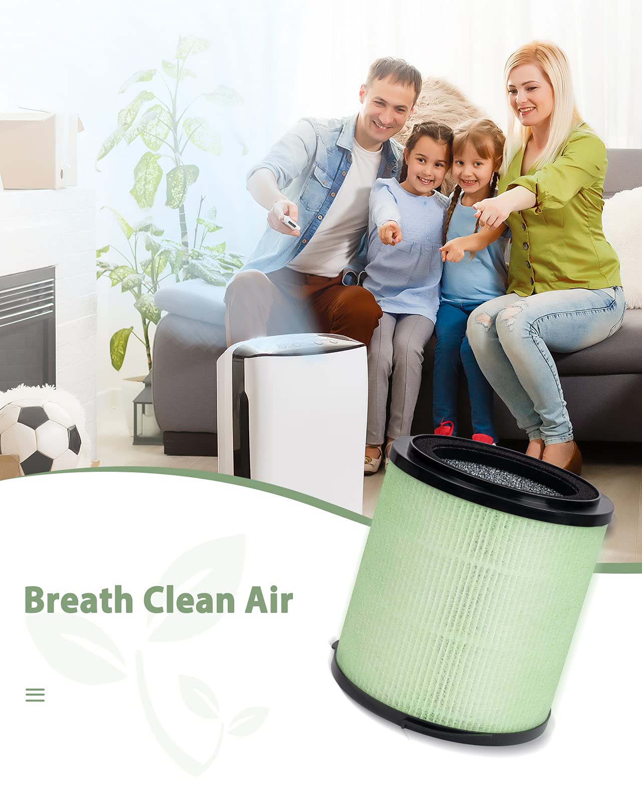 Future Way Upgraded Filter Replacement Compatible with Air Purifier 5-Speed for Large Room 500 sq ft, Better Dander and Pet Odor Control, 2-Pack