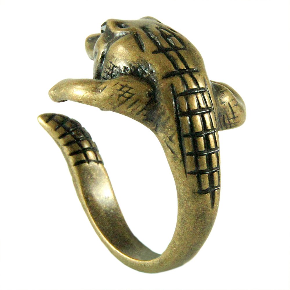 Ellenviva Crocodile Alligator Adjustable Animal Wrap Ring Vintage Gold Tone