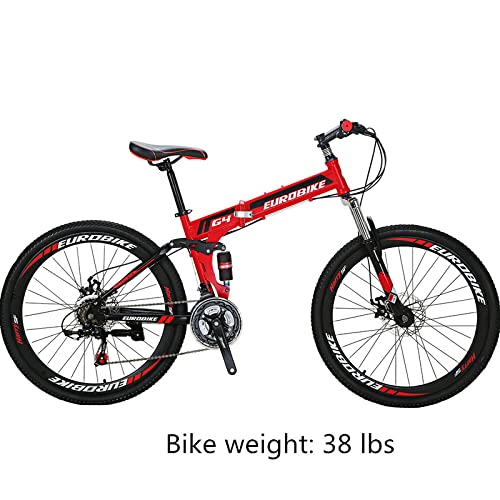 EUROBIKE 26 Inch Mountain Bike Folding Bicycle 21 Speed 3 Colors (red)