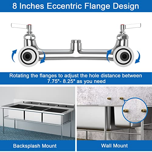 JZBRAIN Commercial Faucet with Sprayer 21" Height Wall Mount Kitchen Sink Faucet Add On Faucet 8" Swing Spout Pre-Rinse Sprayer 8 inch Center for 1 or 2 Compartment Sink