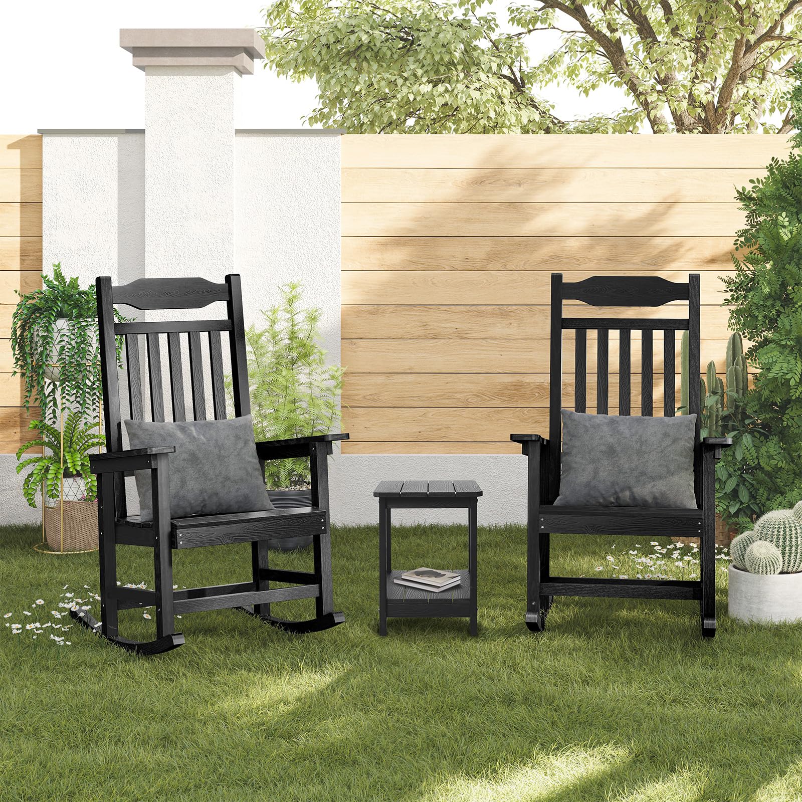 ONBRILL Adirondack Outdoor Side Table Set of 2, Patio End Small Table with Storage, HDPS Weather Resistant for Patio, Pool, Porch, Garden (Coffee)