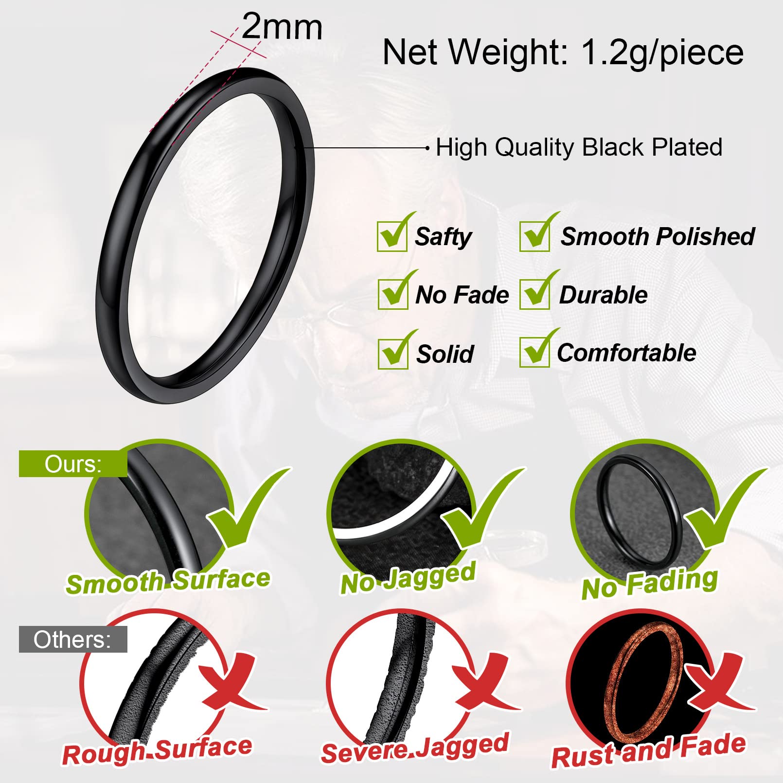 FaithHeart Women's Plain Band Knuckle Stacking Midi Rings Comfortable Friendly for Sensitive Skin Size 11 Chic 4mm Bands
