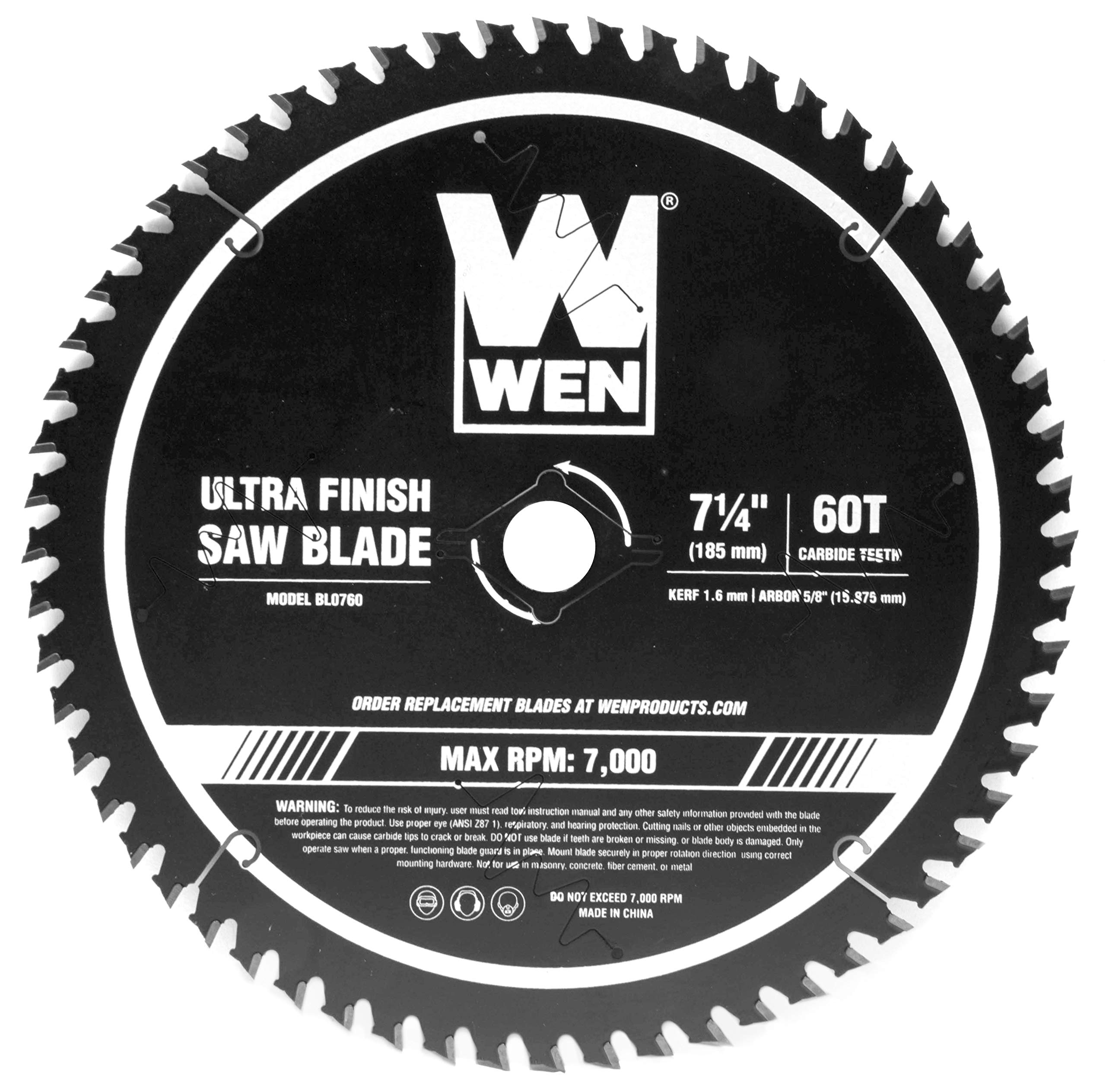 WEN BL0760 7.25-Inch 60-Tooth Carbide-Tipped Professional Ultra Fine-Finish Circular Saw Blade with Cool-Cut Coating