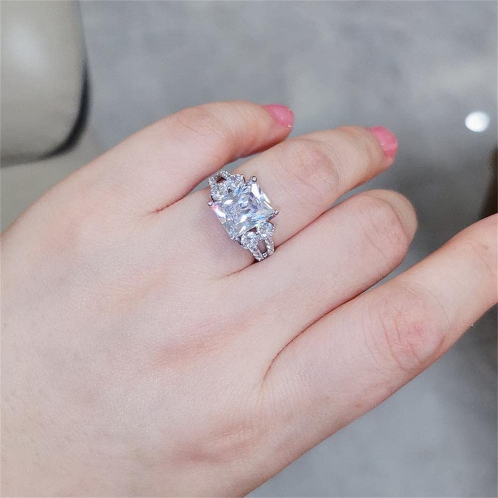 Faux 925 Sterling Silver Moissanite Zircon Ring V Cutout Square 3 Carat Engagement Wedding Ring (US Code 6-10) (7)