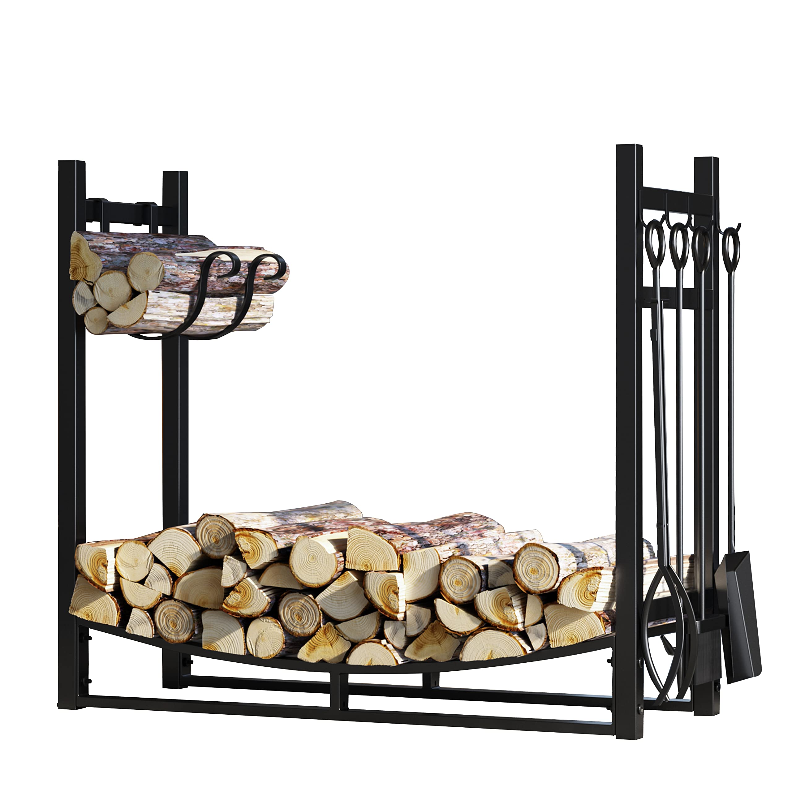 Fire Beauty Fireplace Log Rack with Kindling Holder Firewood Holder for Wood Storage Storage Log Holder Include 4 Tools (19.8)