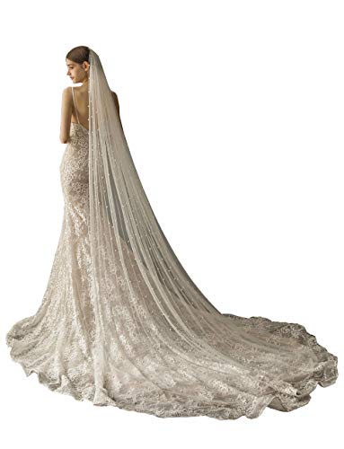 EllieHouse Womens Long Cathedral Length 1 Tier Pearl Ivory Wedding Bridal Veil With Metal Comb HD34IV