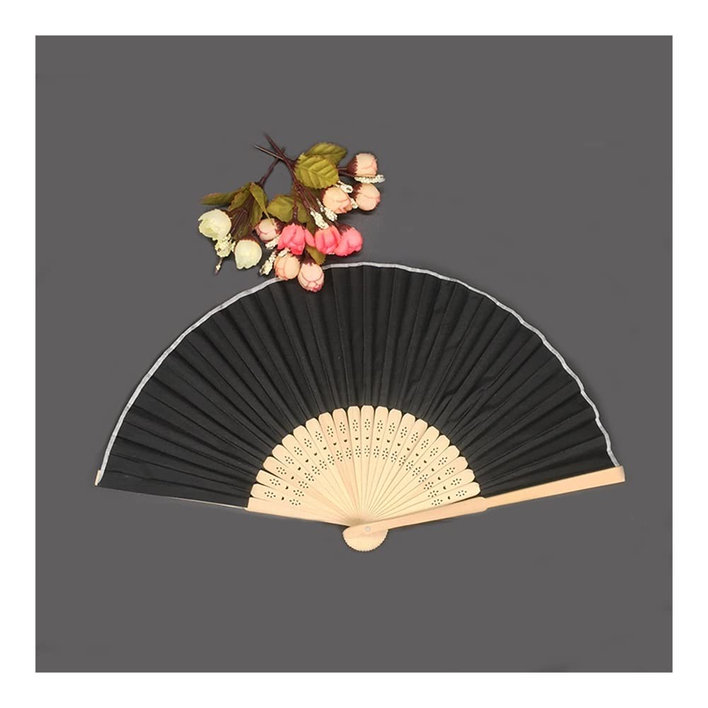 Folding Fan 10Pcs Colorful Pattern Folding Dance Wedding Party Lace Silk Folding Hand Held Solid Color Bamboo Fan Fan (Green(23Cm))