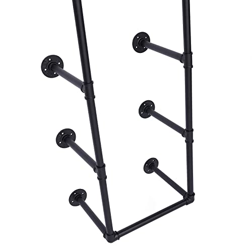 VPABES Wall Mounted Clothing Storage Rack 3 Tiers Industrial Pipe Rustic Garment Hanging Bar Space-Saving Wooden Shelves Book Plant Retail Display Shelf for Boutique Store
