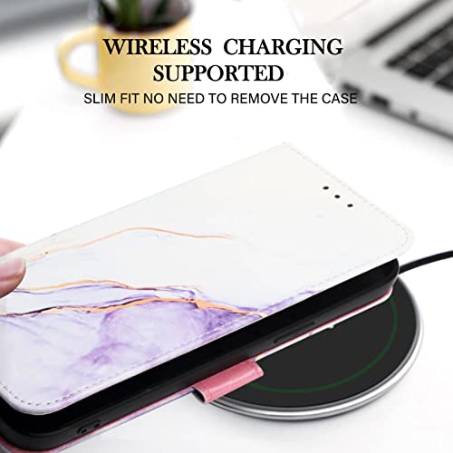 FTRONGRT Case for Tecno POP 5P, with Mobile Phone Holder, Fall-Proof, Suitable for Tecno POP 5P Folding Mobile Phone Leather Protective Shell.White Purple