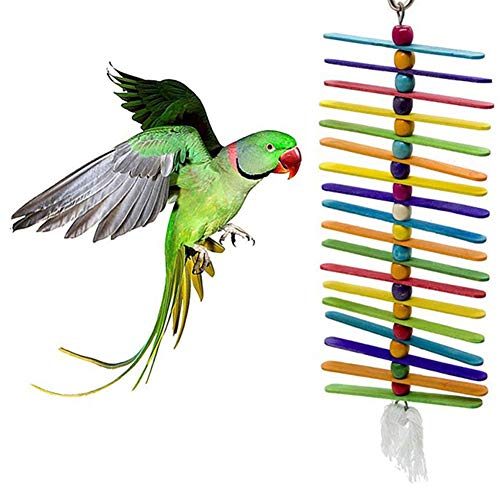 SONGBIRDTH Parrot Chew Toys - Pet Birds Parrot Wooden Stick Beads String Swing Hanging Chew Toy Cage Decor for Medium and Small Parrot Random Color