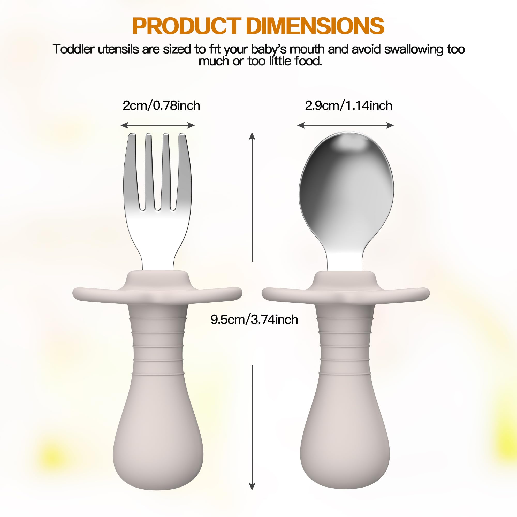 SFCCMM 4 Pieces Toddler Utensils, Kids Silverware Set with Silicone Handle, 18/8 Stainless Steel Children Safe Forks and Spoons, BPA Free, Anti-Choke Design (Lite Blue, Grey)