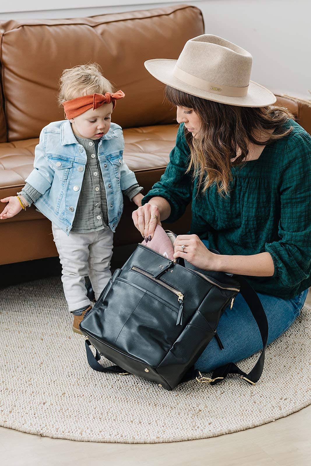 Elkie + Co. Vegan Leather Travel Work Everyday Diaper Nappy Backpack Crossbody for Mom I Modern, Minimalist, Multifunction, Large Capacity, Convertible Travel Bag…