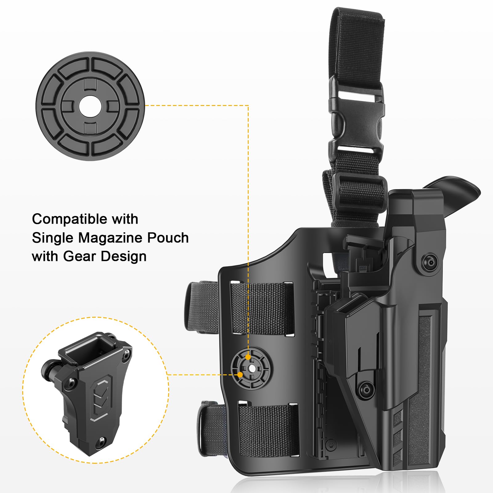 Drop Leg Holster, G19 Level II Tactical Gun Holster Leg Harness Thigh Pistol Holster for Glock 17 19 19X 23 32 44 45 GEN 1 2 3 4 5, Adjustable Duty Holster, Right Handed