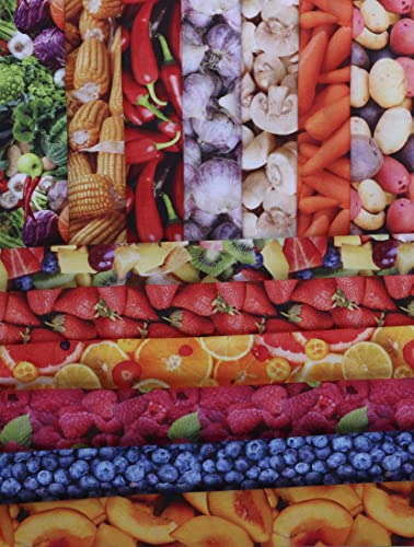 Mook Fabrics Cotton Fruits-Vegetables, Multi Cut by The Yard
