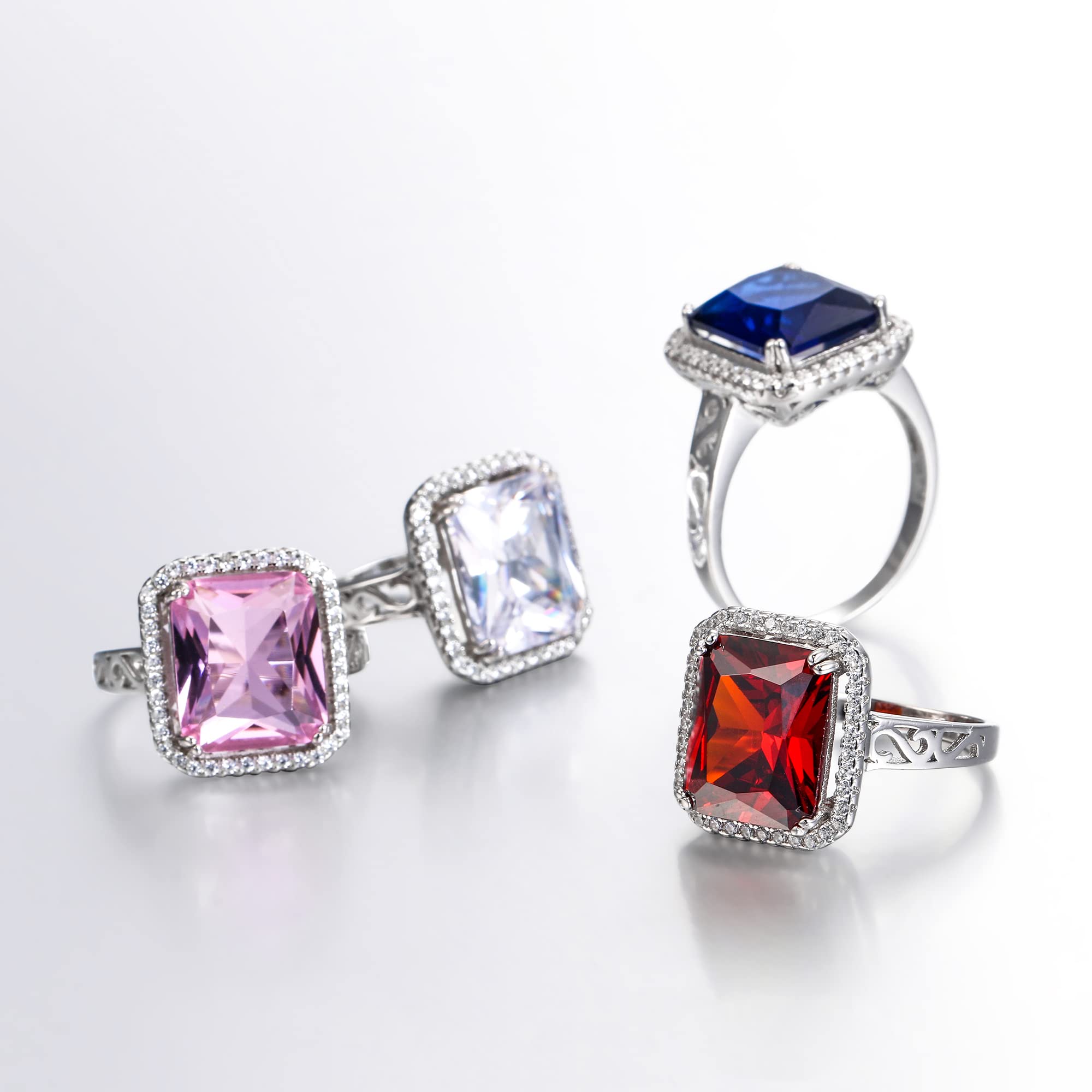 EVER FAITH S925 Sterling Silver 5 Carats Radiant Cut CZ Stunning Engagement Cocktail Ring Pink - Size 9