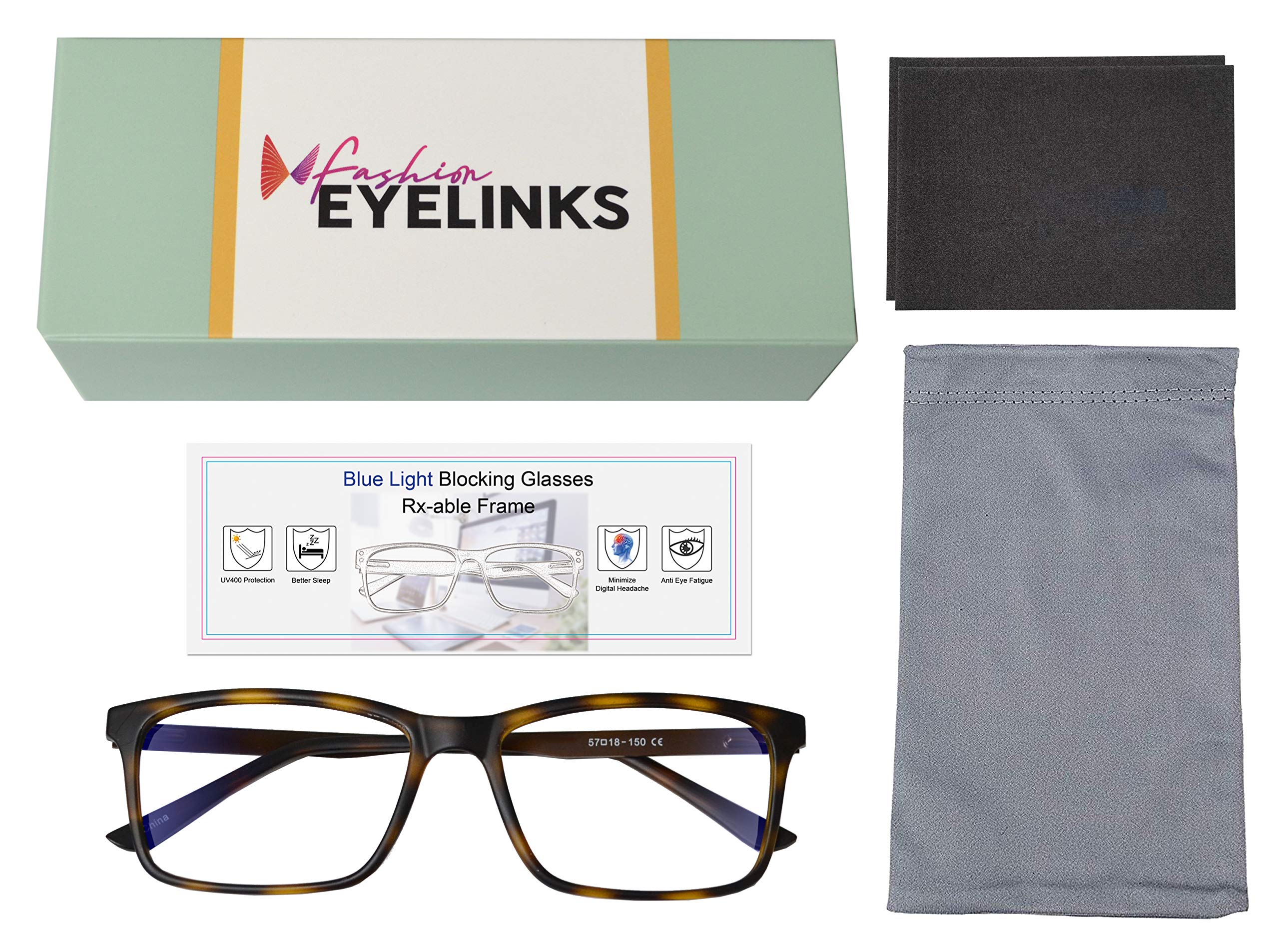 Fashion Eyelinks Blue Light Blocking Glasses UV Protection, Computer Gaming Rx-able Optical TR90 Frame with Spring Hinge Men Women - Matte Black