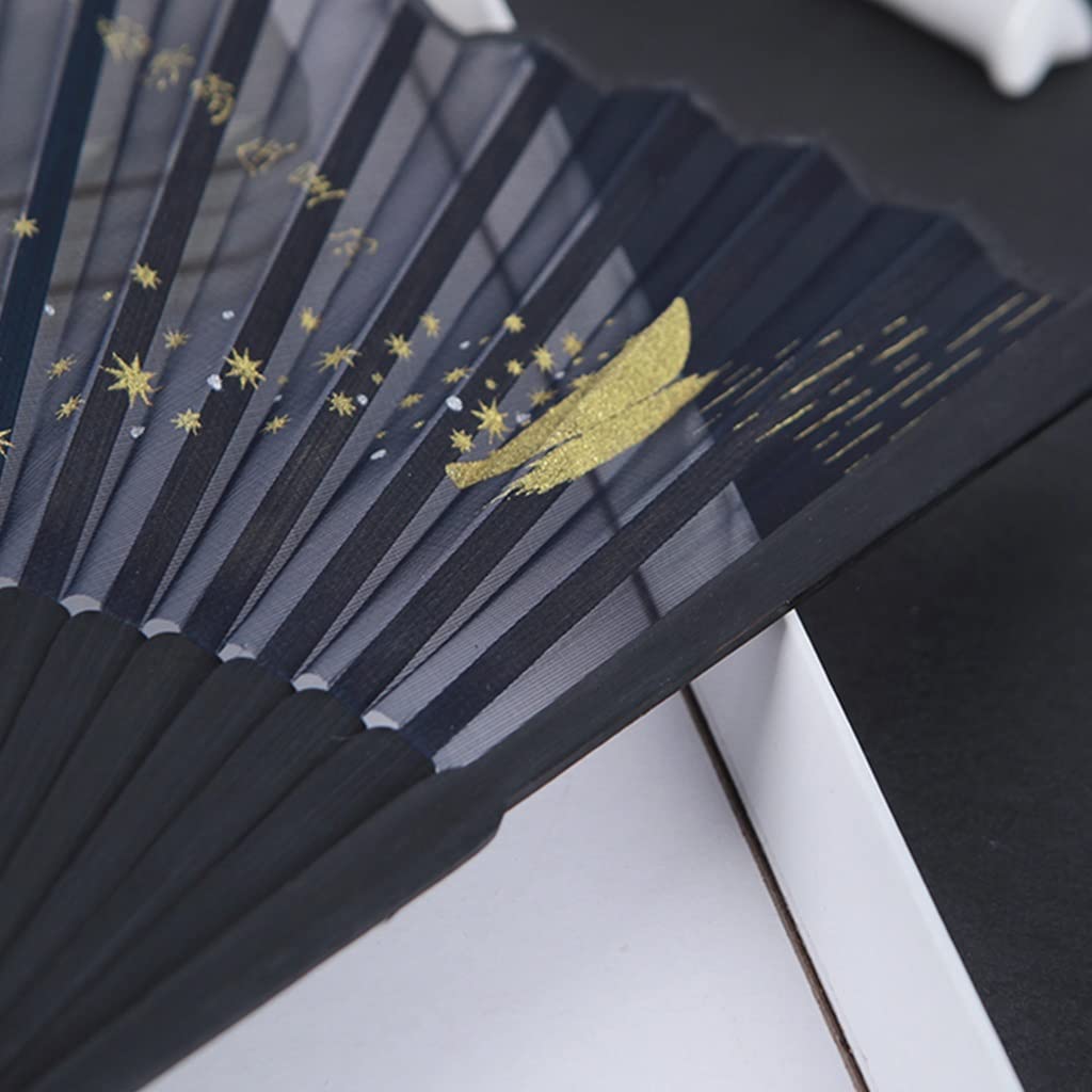 Folding Fan Chinese Style Women's Fan Summer Portable Folding Fan Ancient Style Bamboo Fan Dance Platform for Dance (Color : Black)