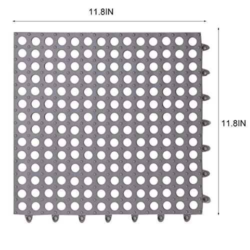 Jucoan 12 Pack Interlocking Non Slip Drainage Floor Tiles, 11.8 X 11.8 Inch Soft PVC Bath Shower Floor Mat with Suctions Cups, Drainage Holes for Bathroom, Kitchen, Pool, Wet Areas