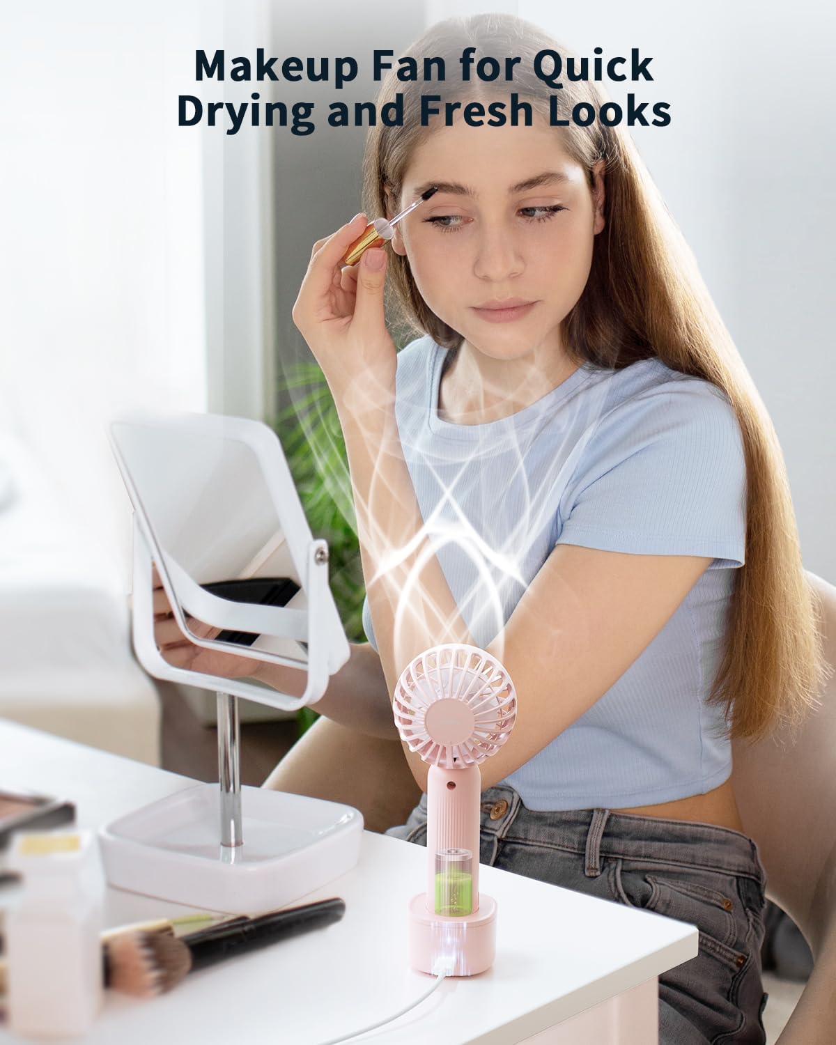 Handheld Fan with πͺπΆπΏπ²πΉπ²ππ Charging Base, 3 Speeds Portable Fan with Digital Display, 2000mAh Battery Operated Hand Held Fan, Handheld/Desk 2 in 1 Personal Fan Lash Fan Makeup Fan (Pink)
