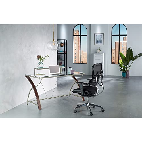 RealspaceĀ® Axley 55" W Glass Computer Desk, Cherry/Silver