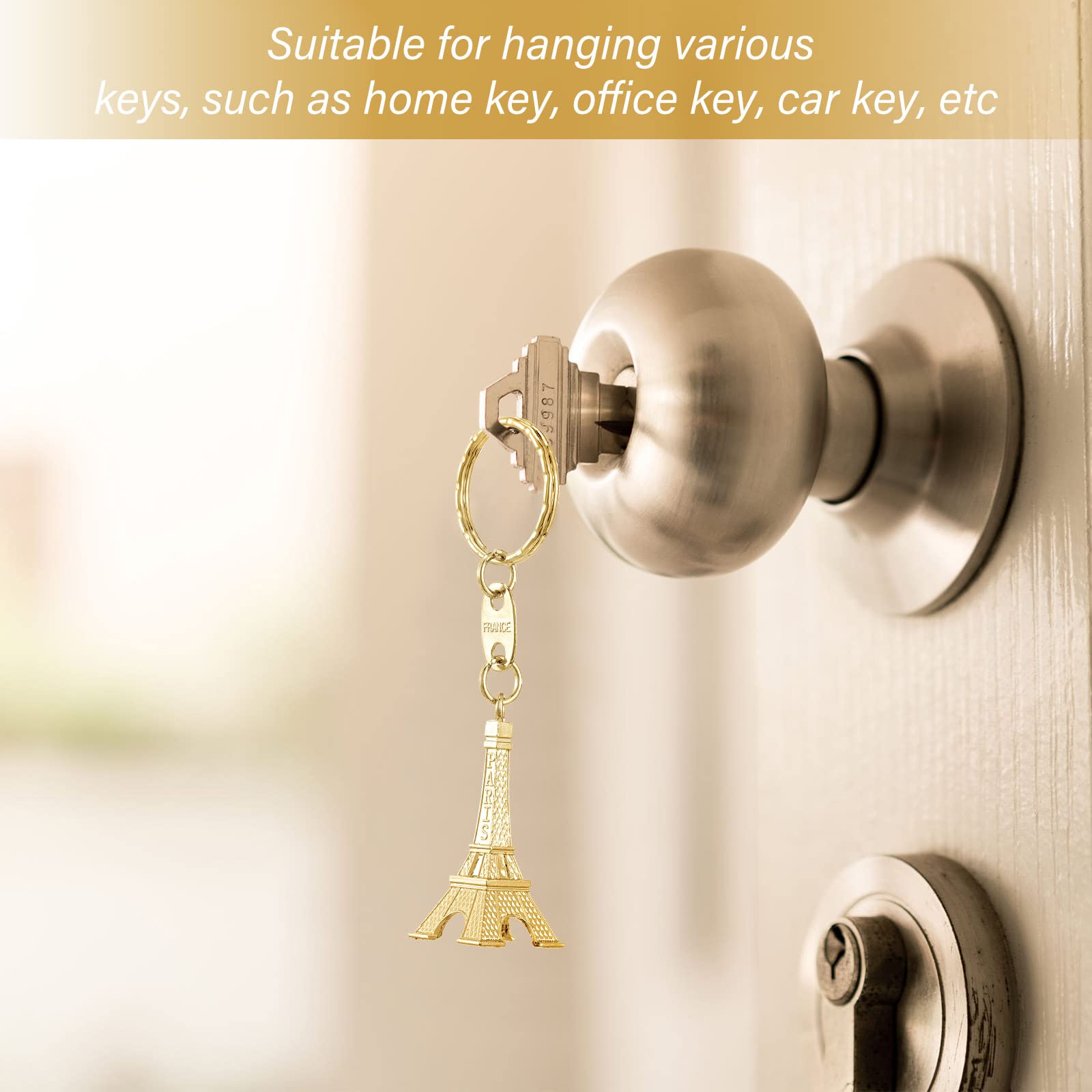 Inbagi 50 Pieces Eiffel Tower Keyring Paris Eiffel Tower Keychains Retro French Souvenirs Keychains Eiffel Tower Keychain Bulk for Home Jewelry Birthday Table Graduation Thank You Gifts (Gold)