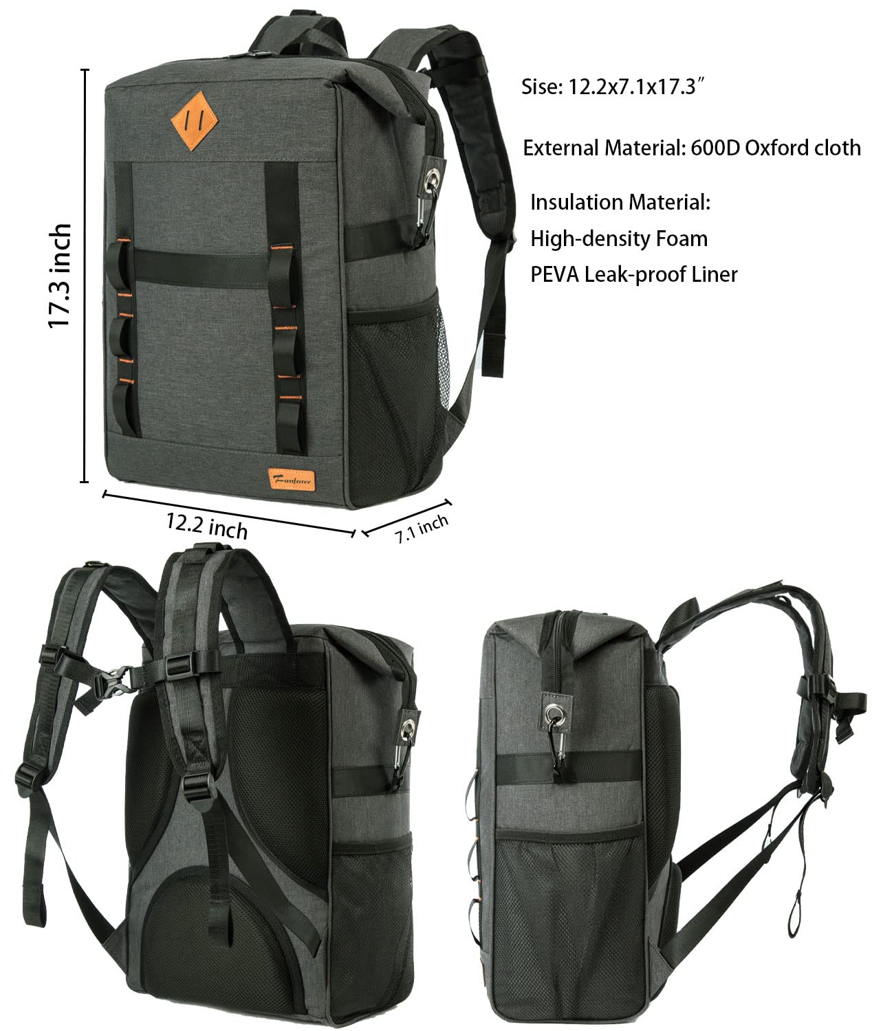 FANFAREE Backpack Cooler Insulated Waterproof Cooler Backpack Soft Lightweight with Cooler for Men Women to Lunch Picnic Fishing 30 Cans