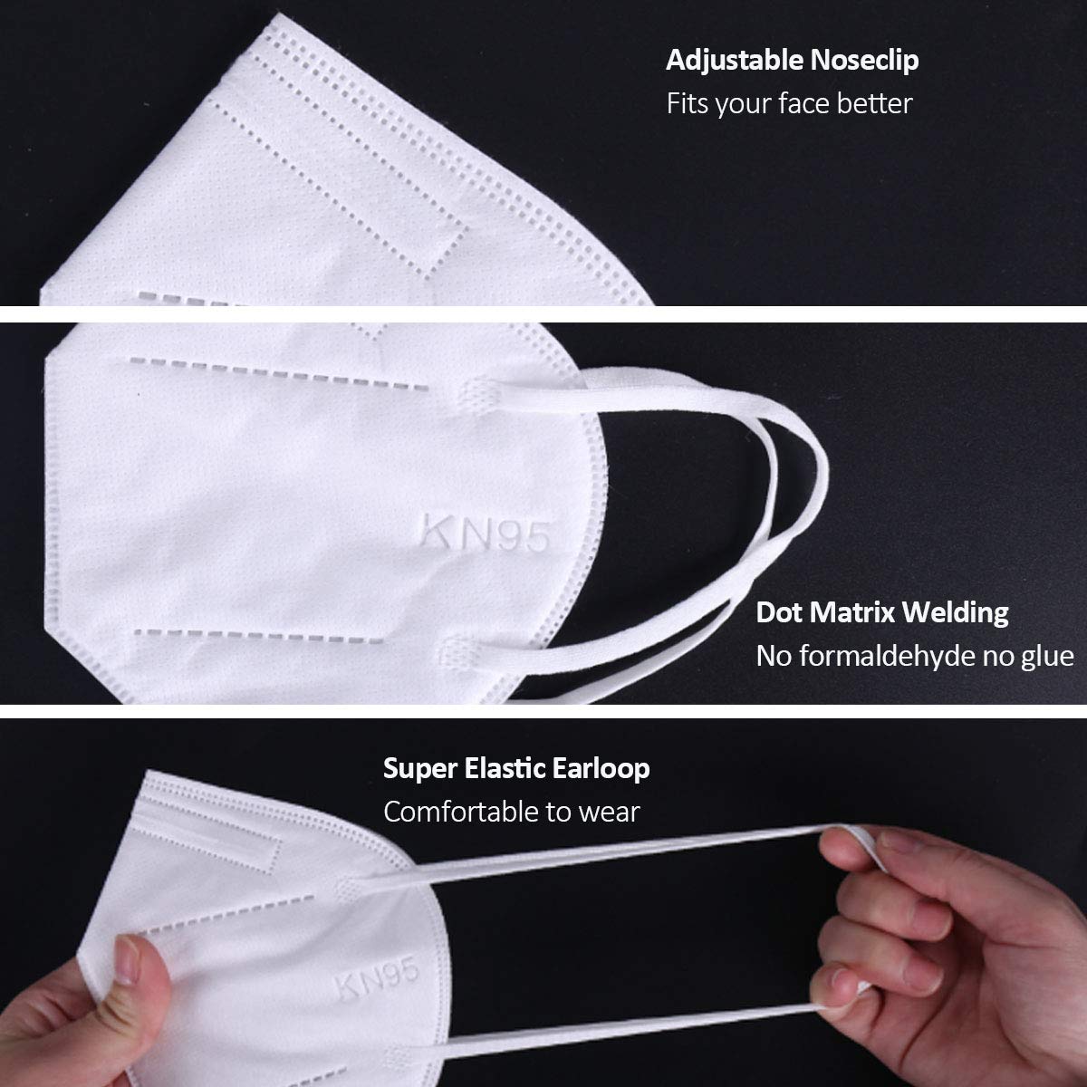 WesGen 60Pcs KN95 Face Mask,5 Layers Cup Dust Mask with Elastic Earloop and Nose Bridge Clip,Vacuum Packing