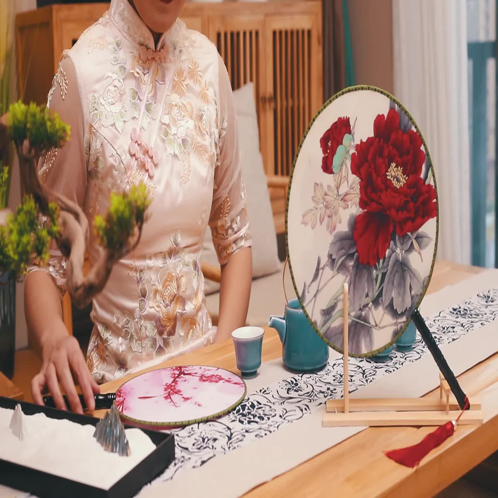 FAYERY Fan Group Fan Chinese Style Classical Palace Fan Double-Sided Women's Round Palace Dance Fan Hanfu Fan