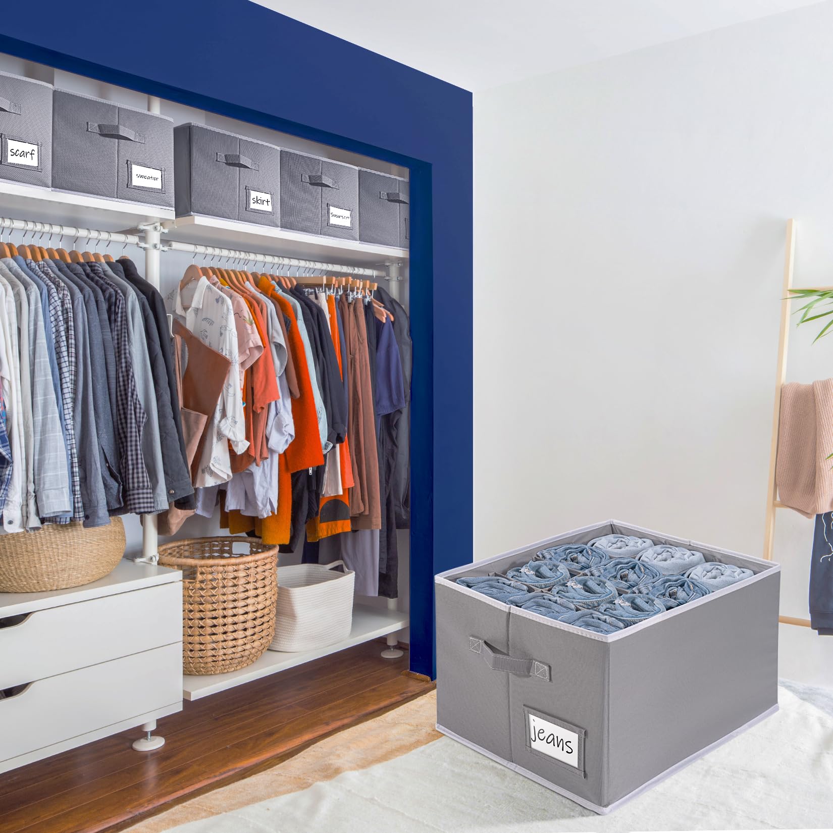 GoTiling Closet Organizers and Storage, Large Jeans Organizer for Closet, Wardrobe Clothes Organizer, 12 Cell Clothes Organizer Washable Foldable Drawers Organizer for Clothing Jeans Pants 4 Pack