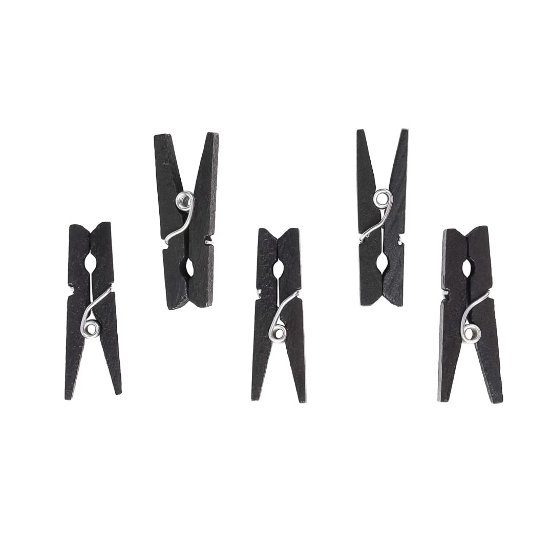 Restaurantware 1.2 Inch Black Clothespins 500 Mini Clothespins - Disposable Sturdy Black Bamboo Wooden Clips Food Grade For Appetizers Garnishes Cocktails
